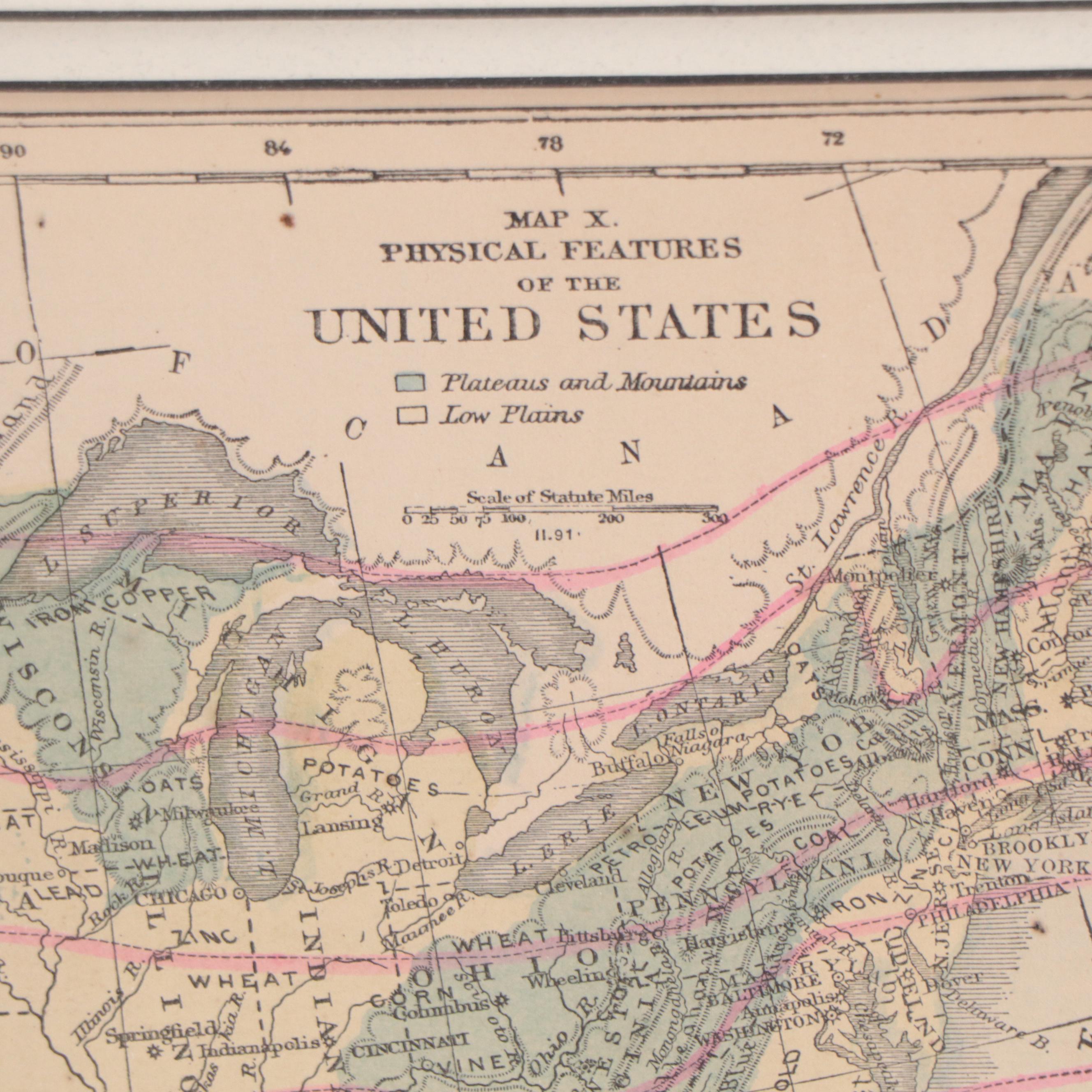 Wax Engraving Map "Map X - Physical Features of the United States ...