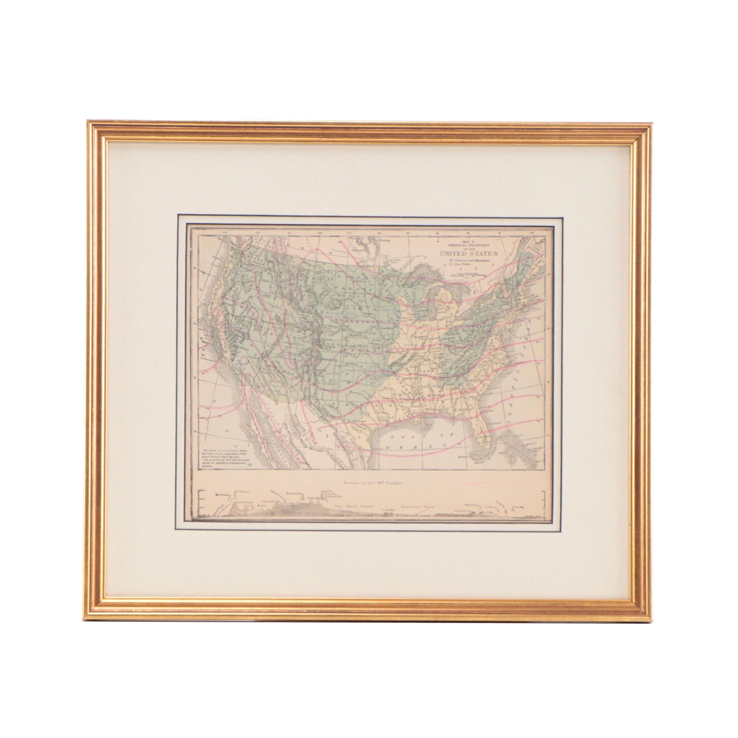 Wax Engraving Map "Map X - Physical Features of the United States ...