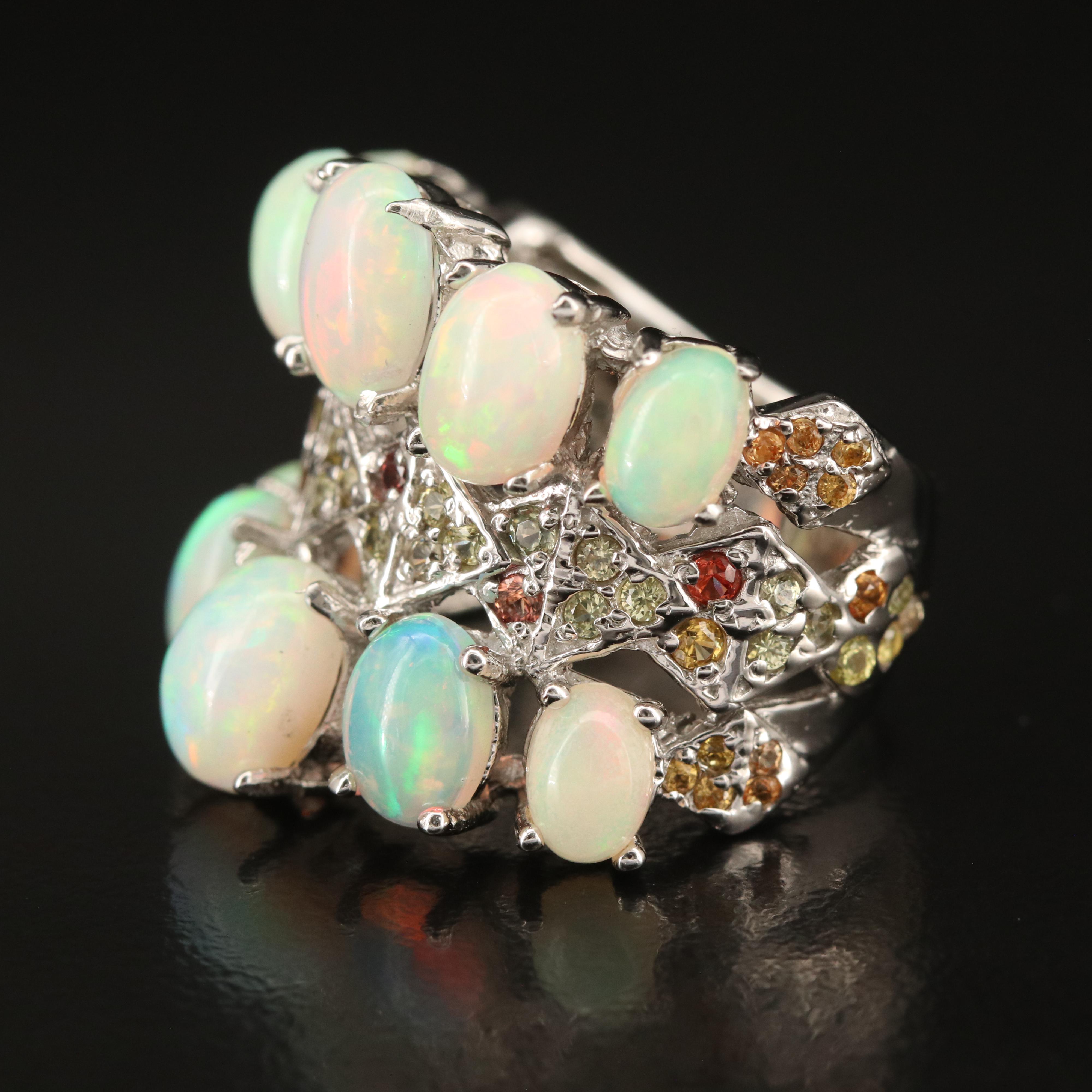 Sterling Opal and Sapphire Ring | EBTH