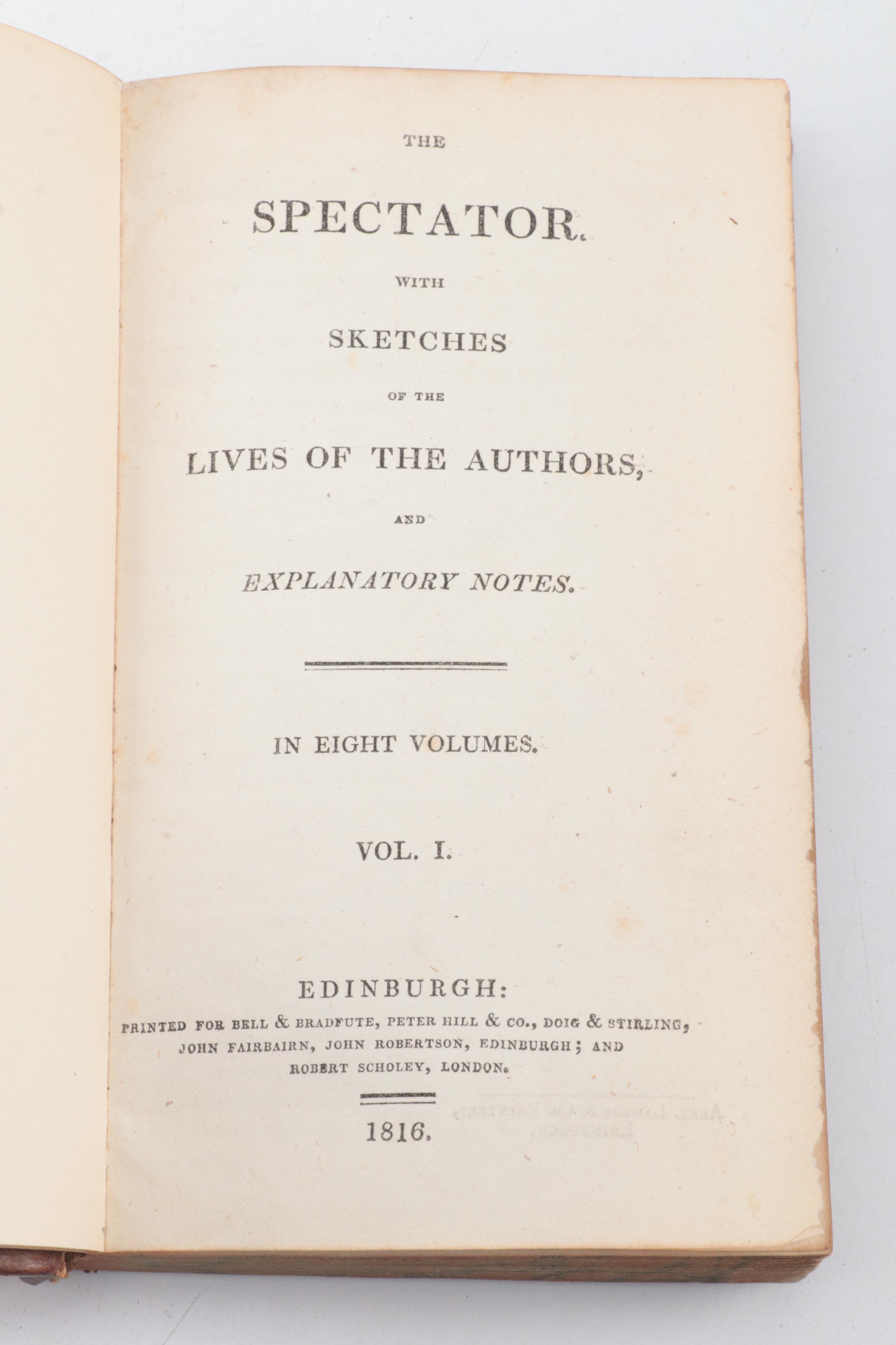 "The Spectator" Complete Set by Joseph Addison and Richard Steele, 1816 ...