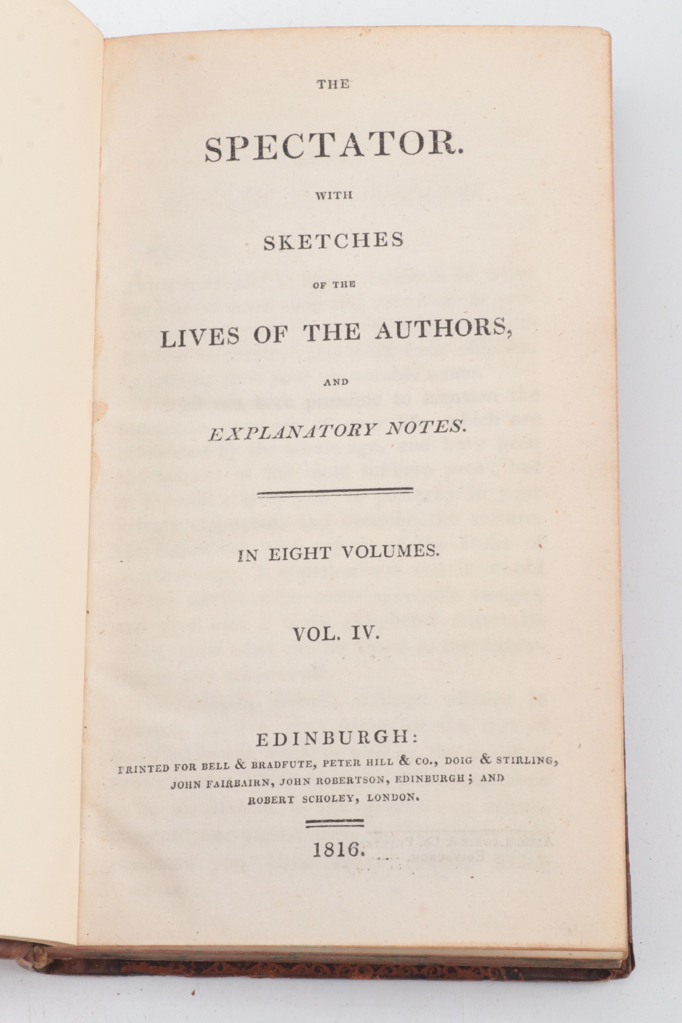 "The Spectator" Complete Set by Joseph Addison and Richard Steele, 1816 ...