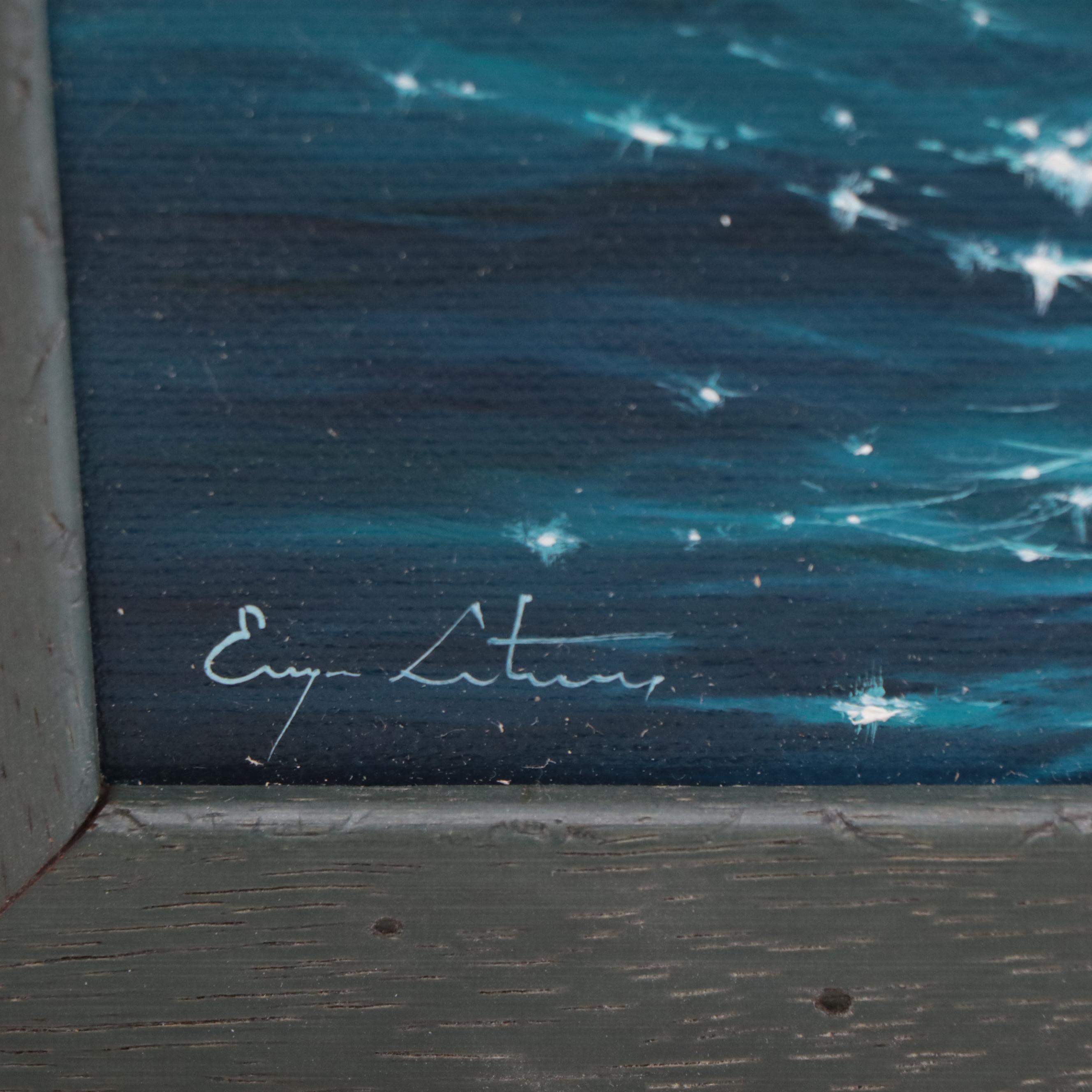 Jevgenijus Litvinas Oil Painting of Ocean and Full Moon | EBTH