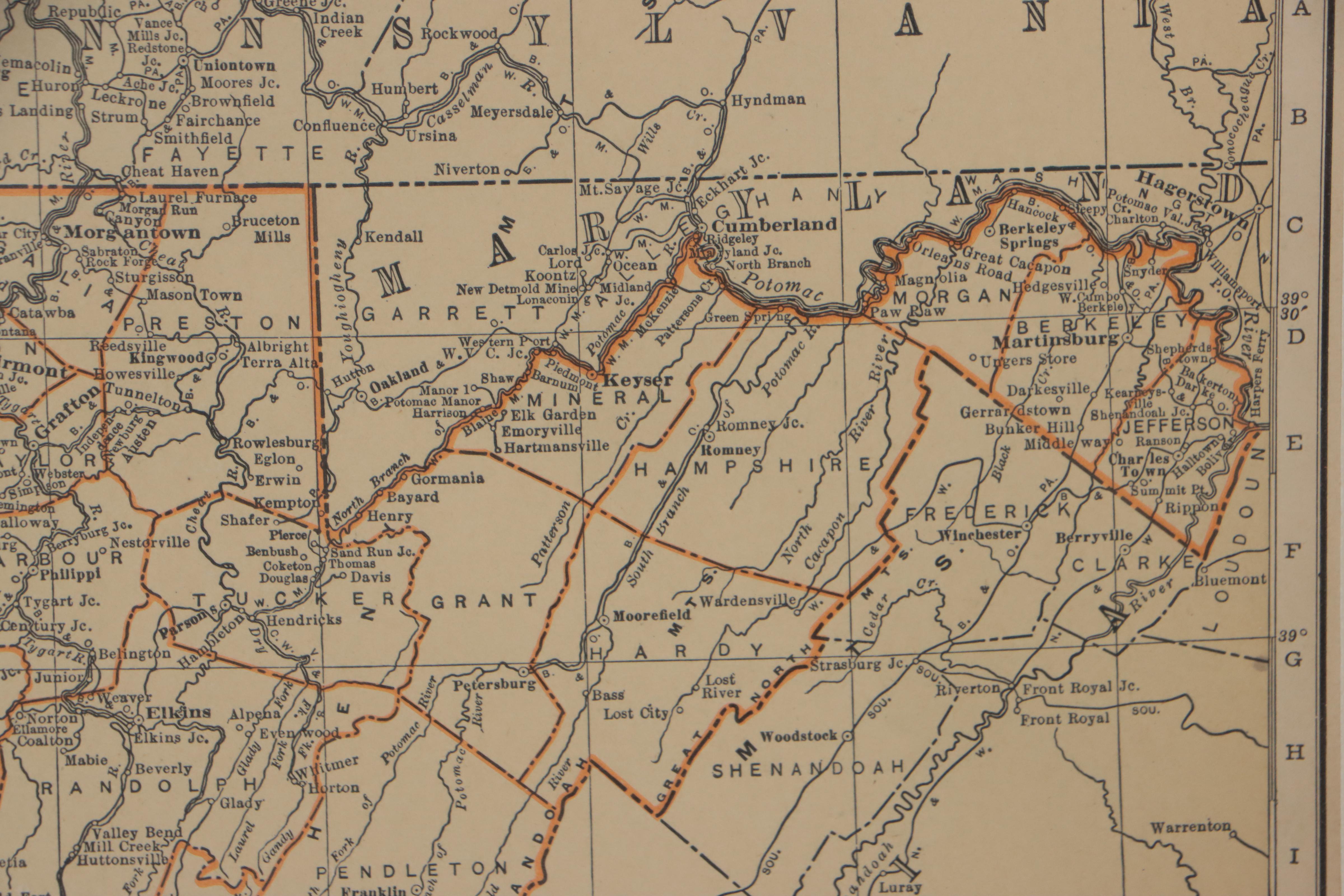 Rand McNally & Co. Wax Engraving Map of West Virginia, Circa 1898 | EBTH