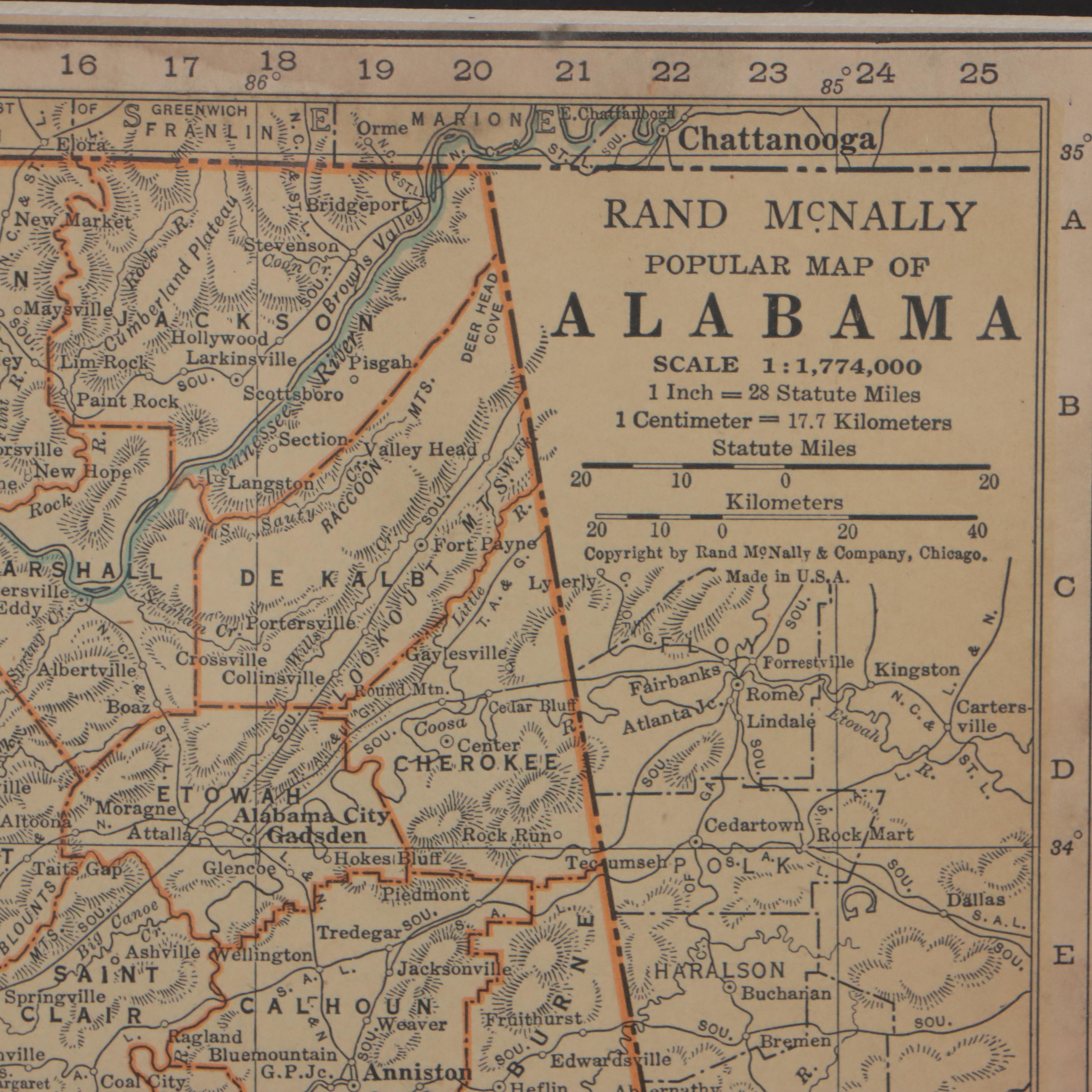Rand, McNally & Co. Wax Engraving Map of Alabama, Circa 1898 | EBTH