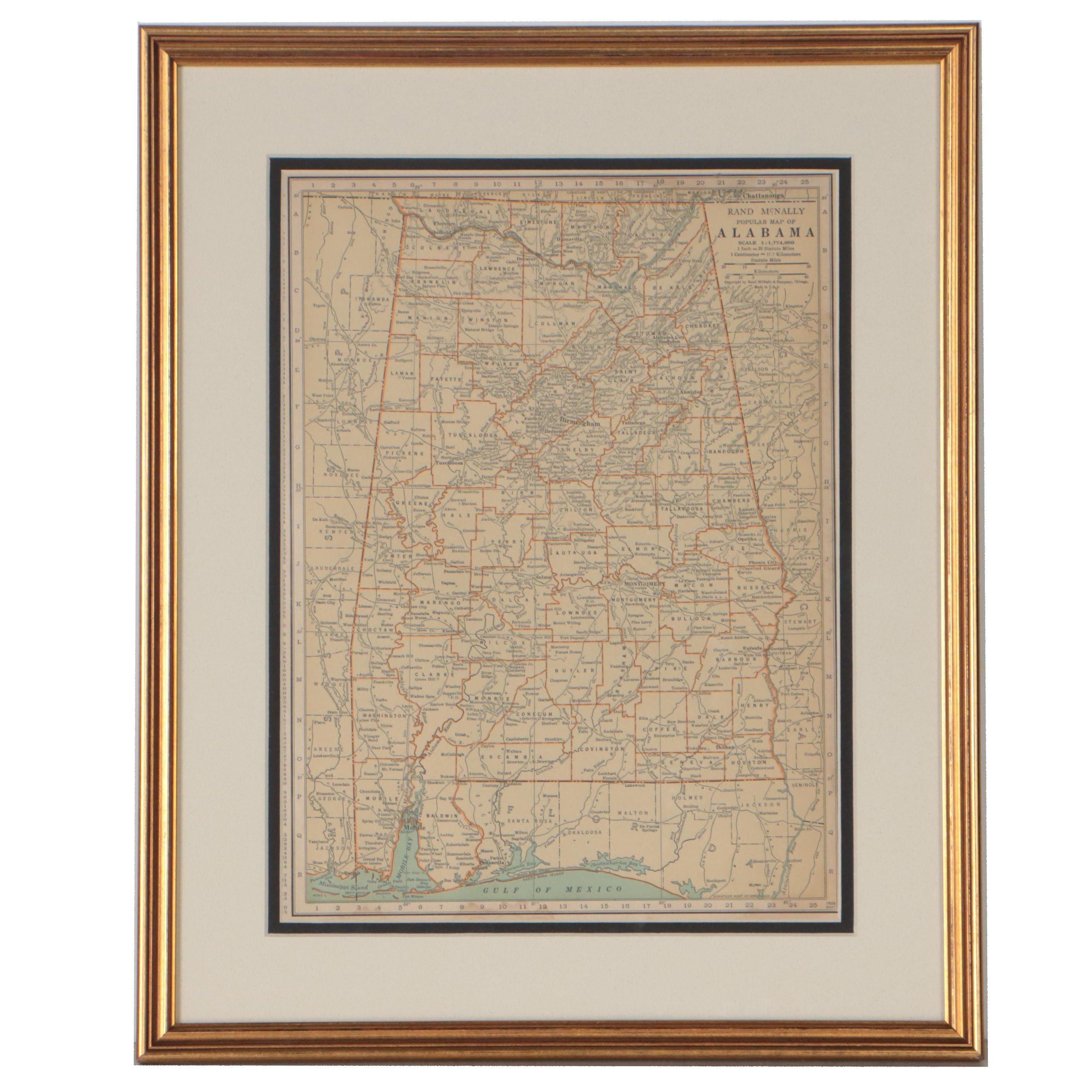 Rand, McNally & Co. Wax Engraving Map of Alabama, Circa 1898 | EBTH