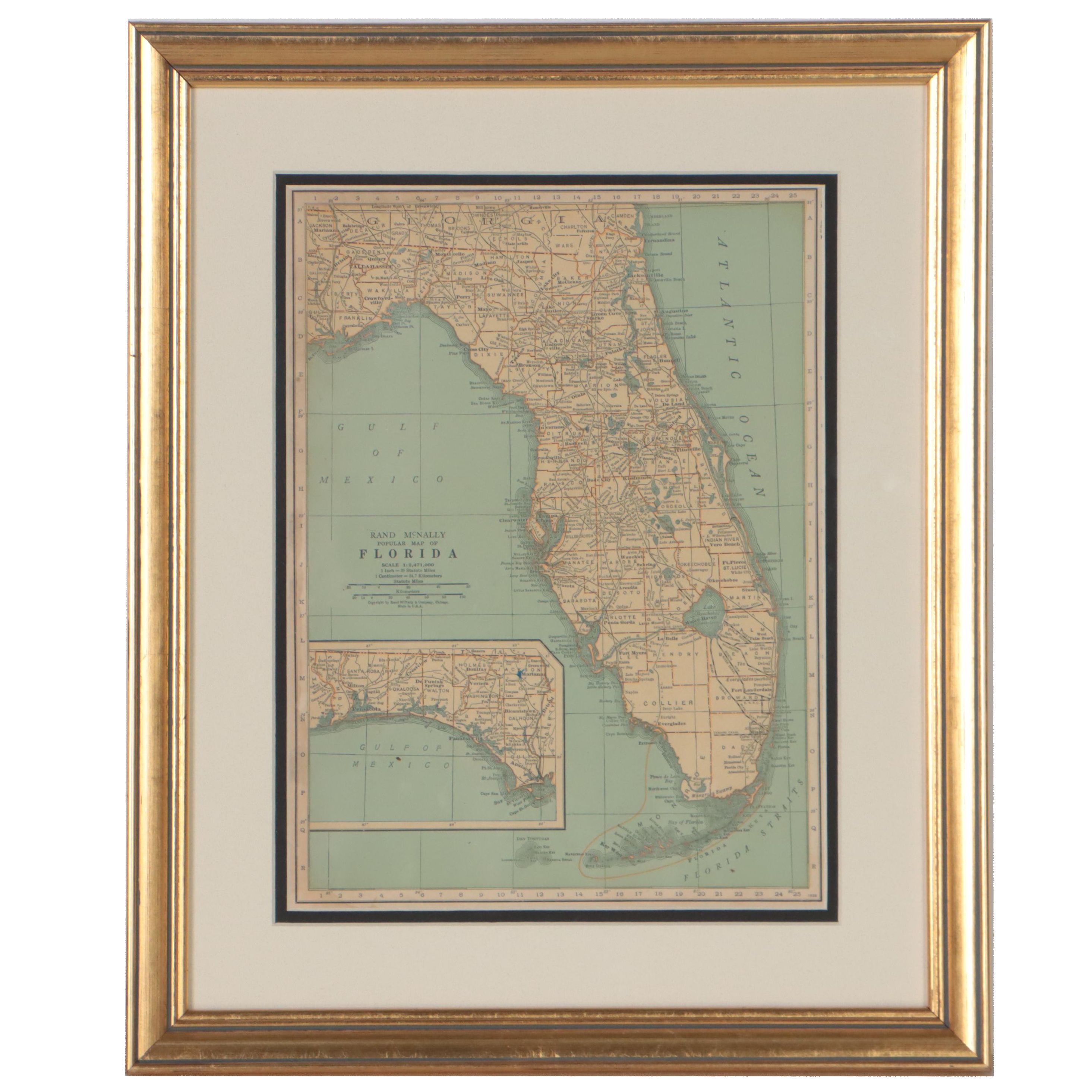 Rand, McNally & Co. Wax Engraving Map of Florida, Circa 1898 | EBTH