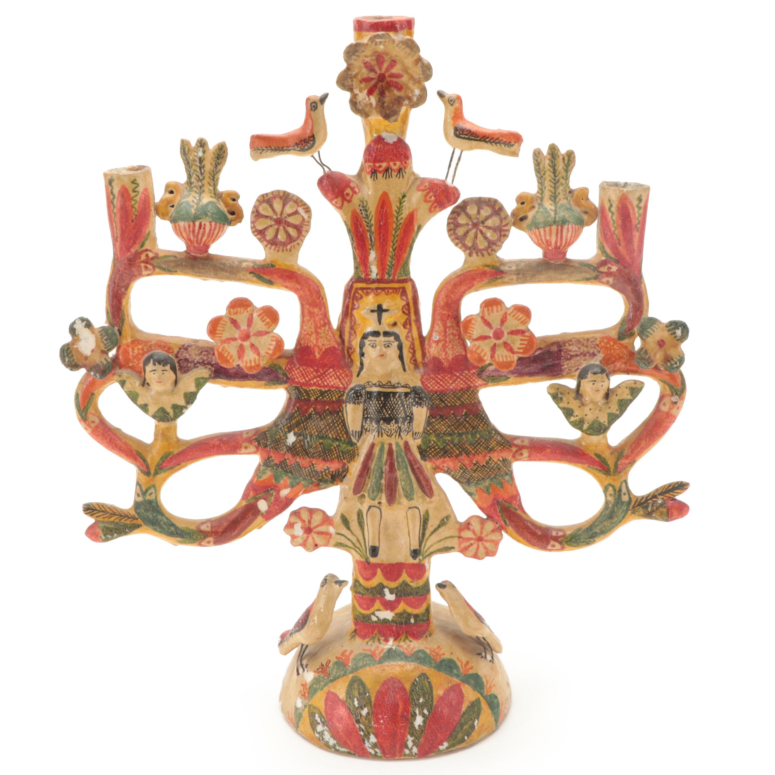 Mexican Folk Art Tree of Life Candelabra | EBTH