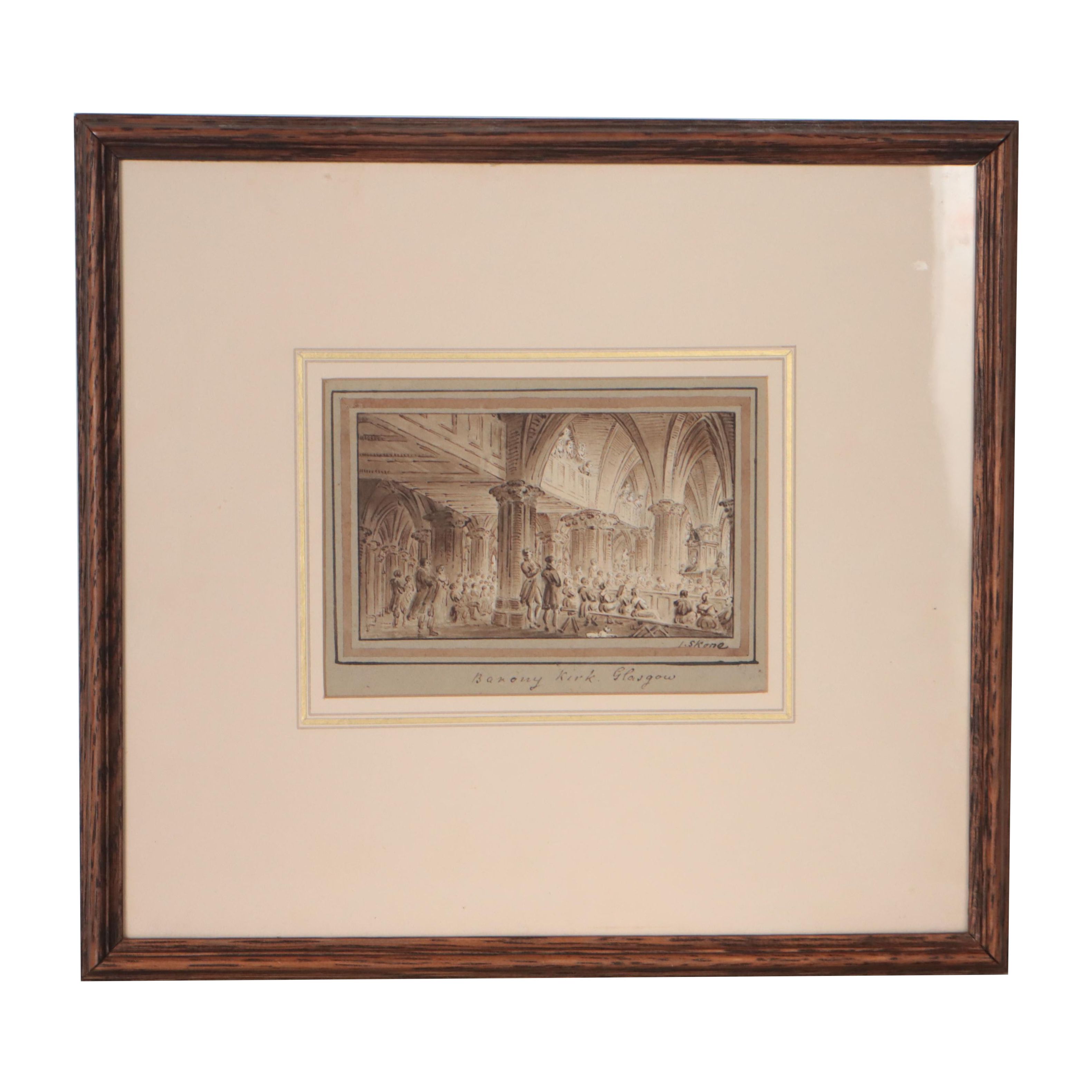 James Skene Ink Wash Illustration "Barony Kirk, Glasgow" | EBTH