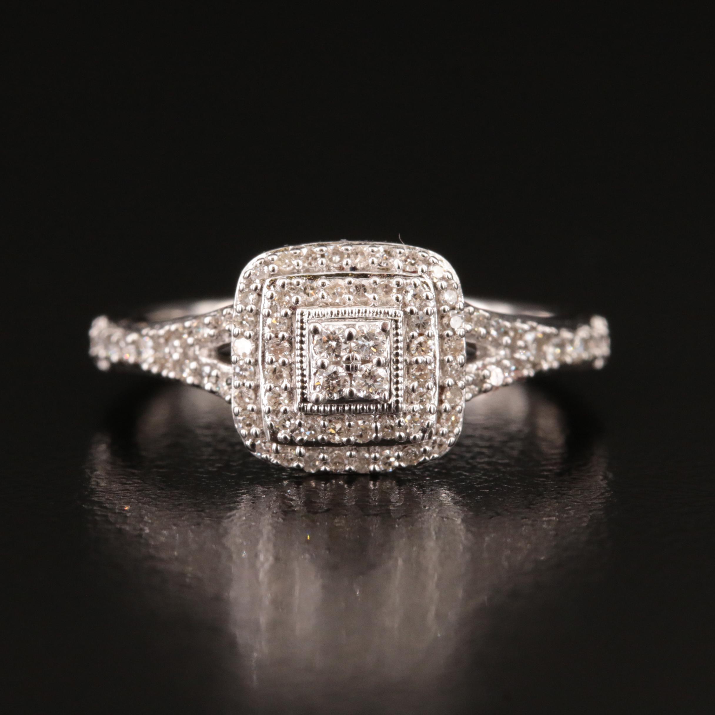 Sterling Diamond Square Halo Ring | EBTH