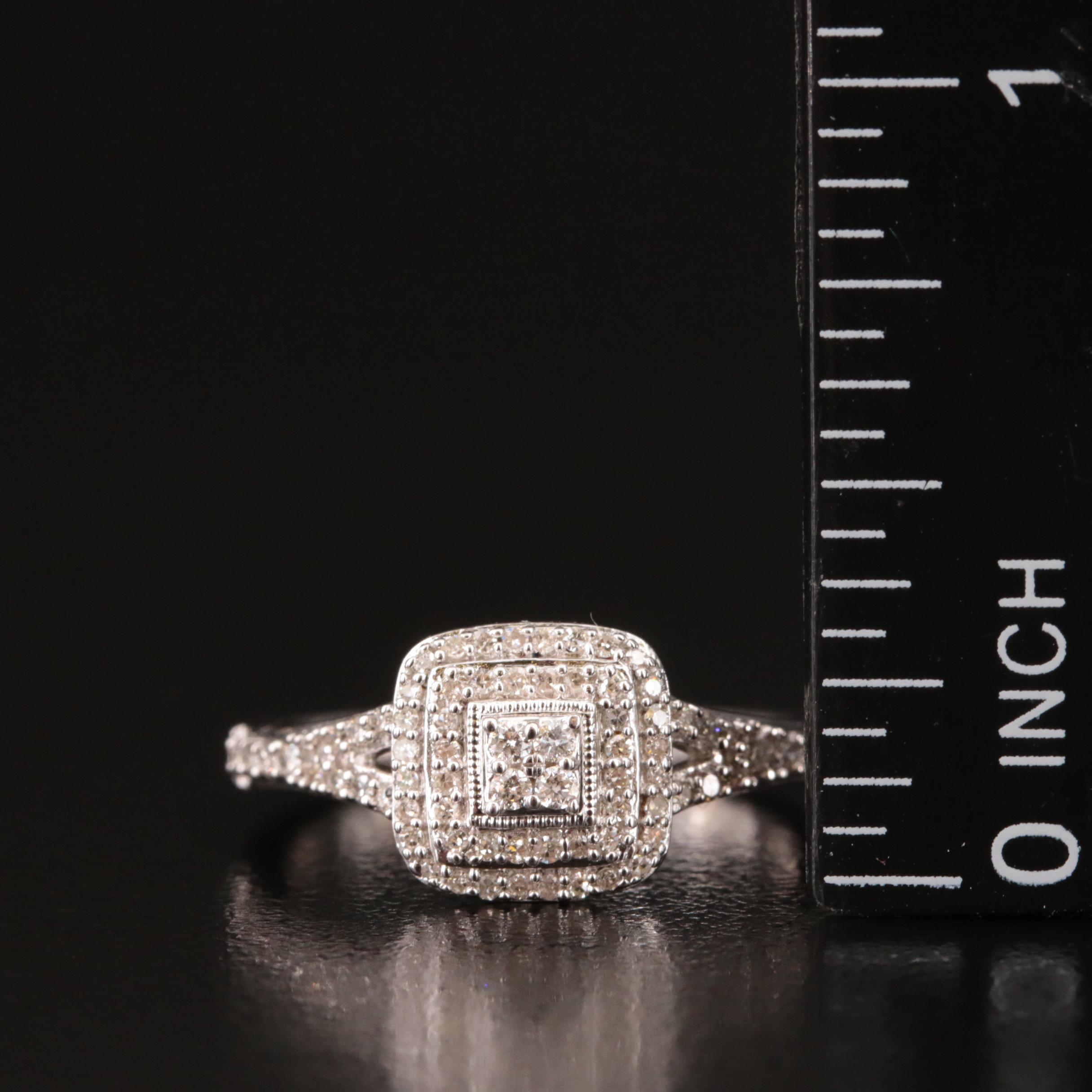 Sterling Diamond Square Halo Ring | EBTH