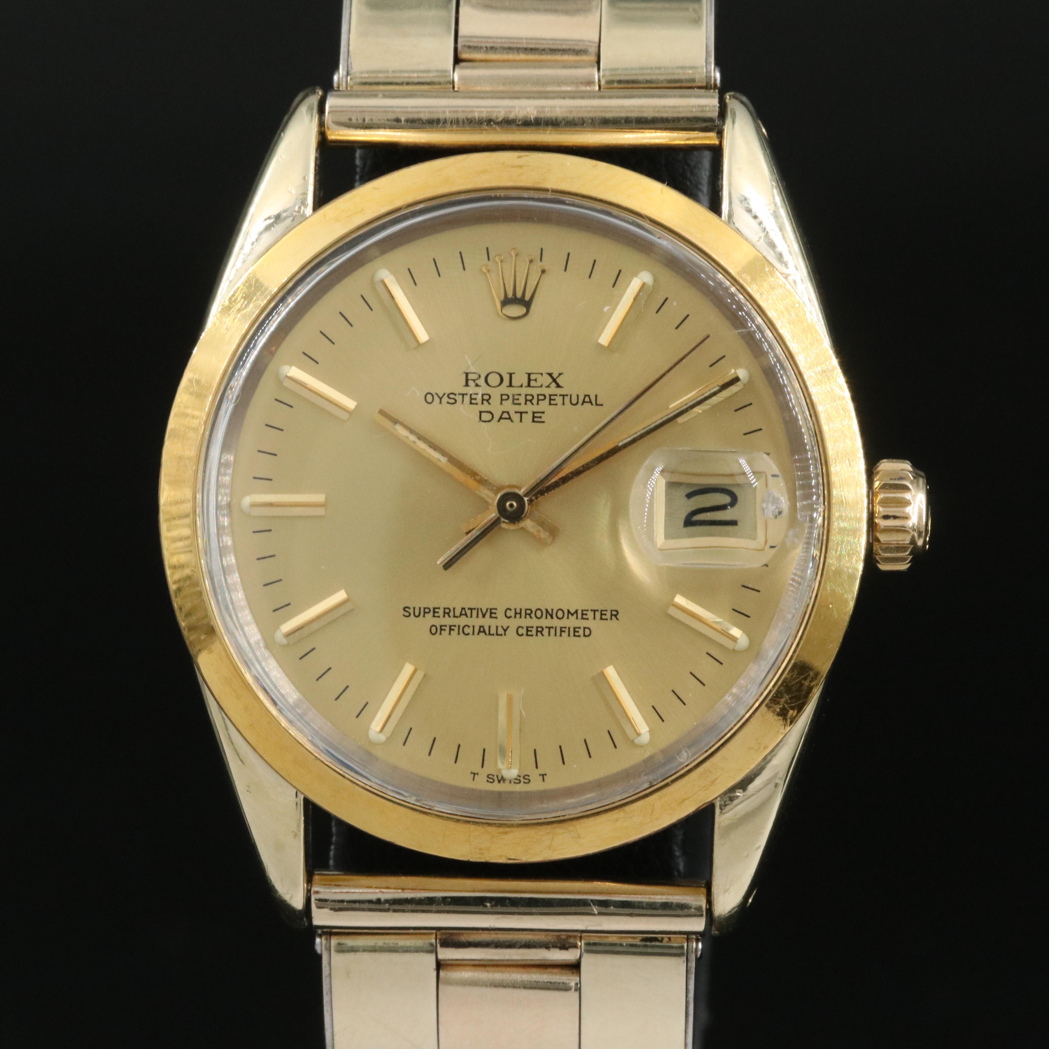 Rolex Oyster Perpetual Date Gold Shell Wristwatch | EBTH