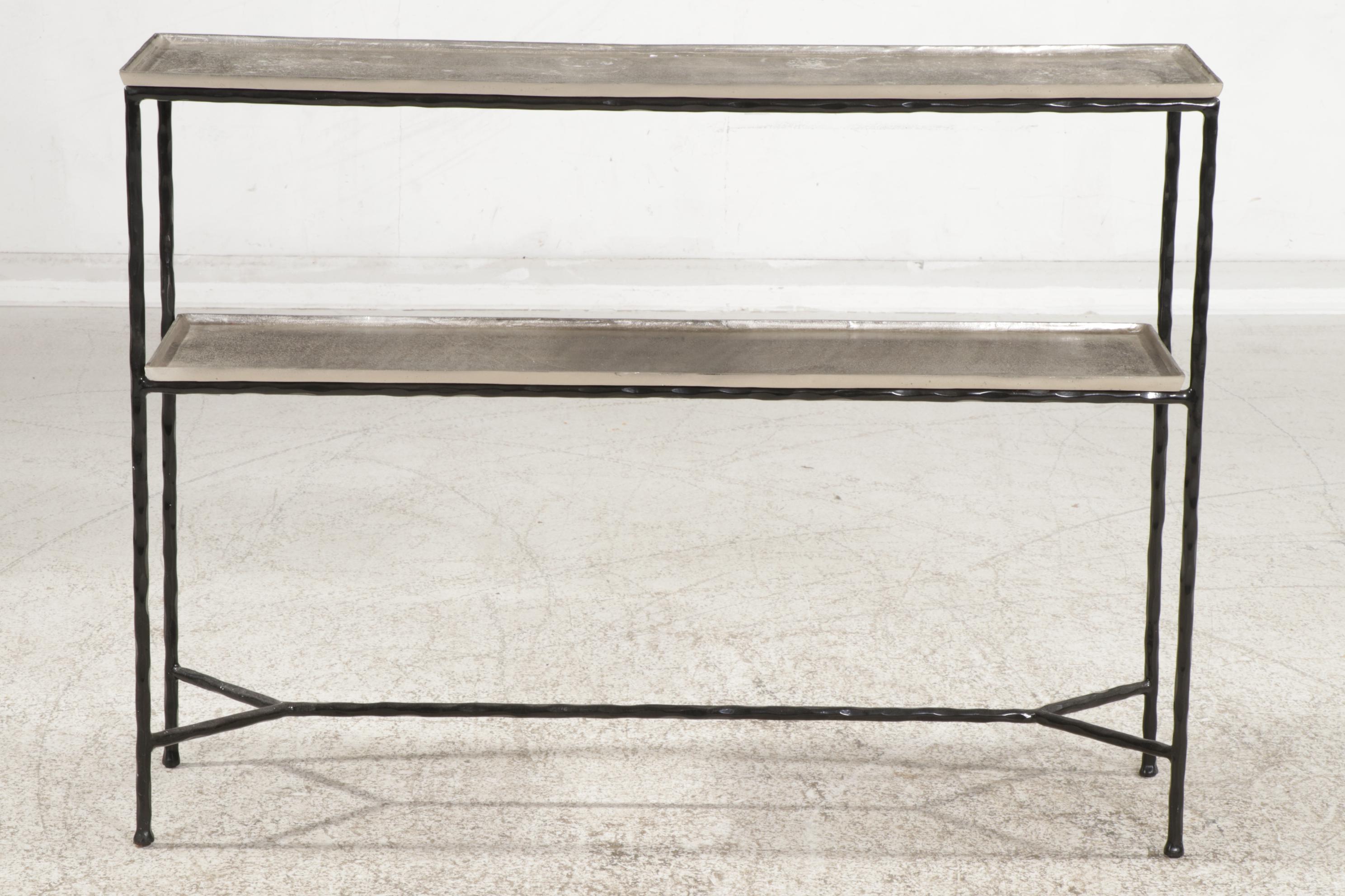 CB2 Lacquered Metal and Galvanized Shelf Two-Tier Console Table | EBTH