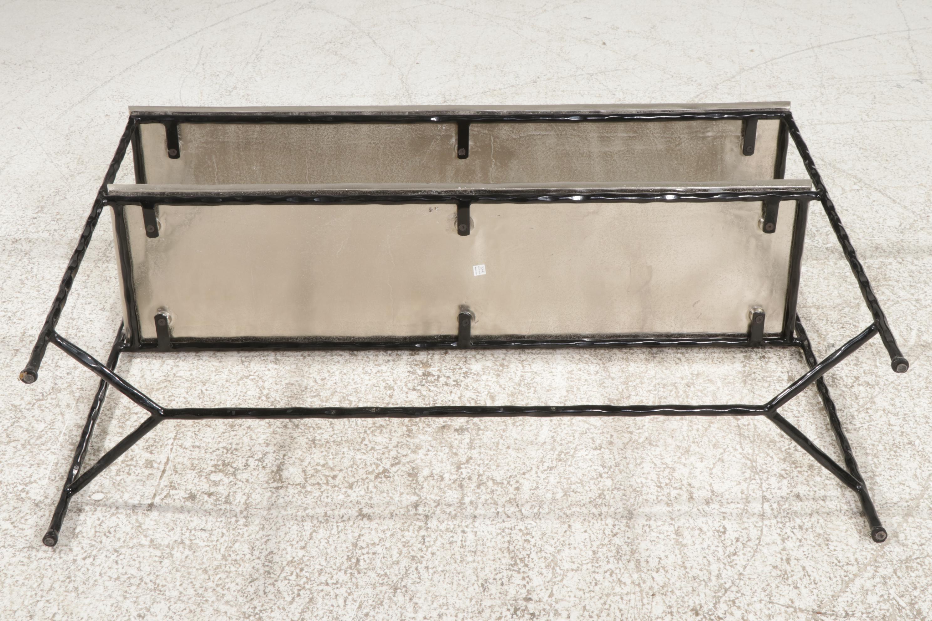 CB2 Lacquered Metal and Galvanized Shelf Two-Tier Console Table | EBTH