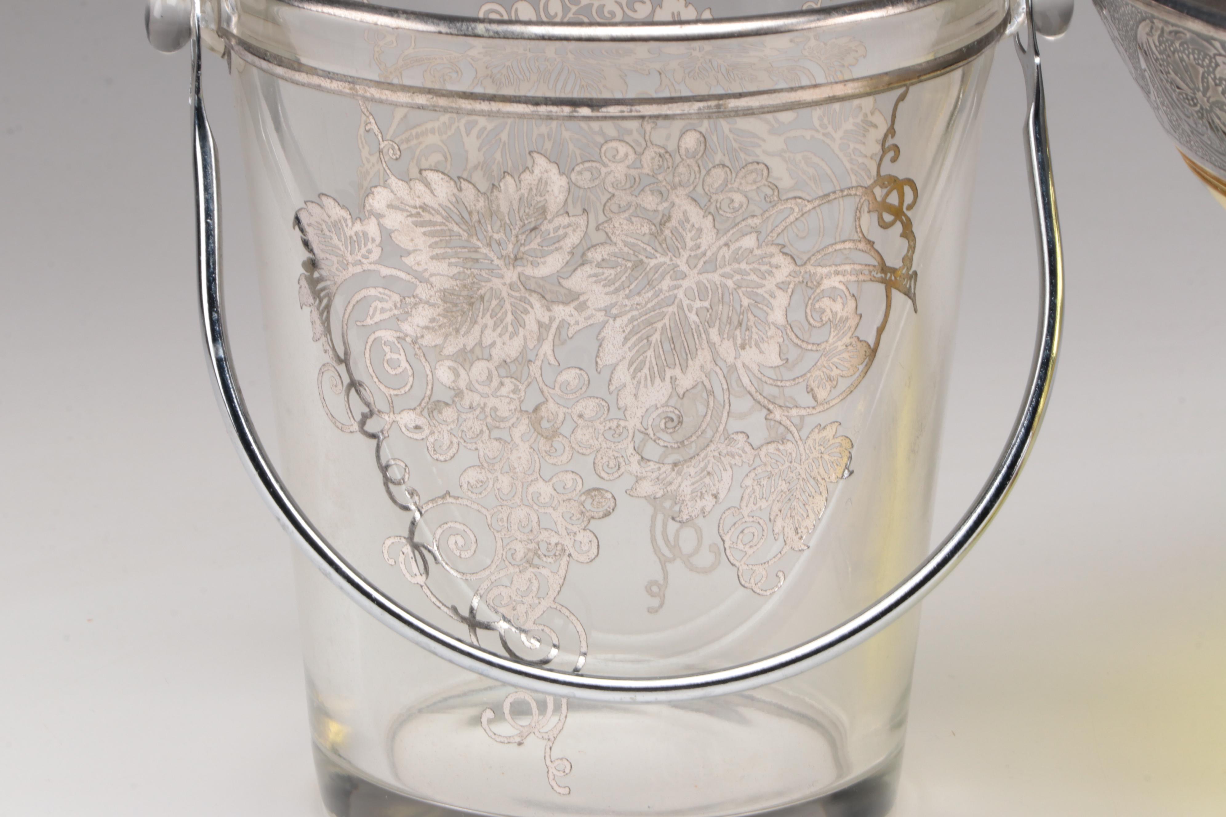 Mosser "Thistle" Pitcher with Other Art Deco Silver Accented Tableware ...