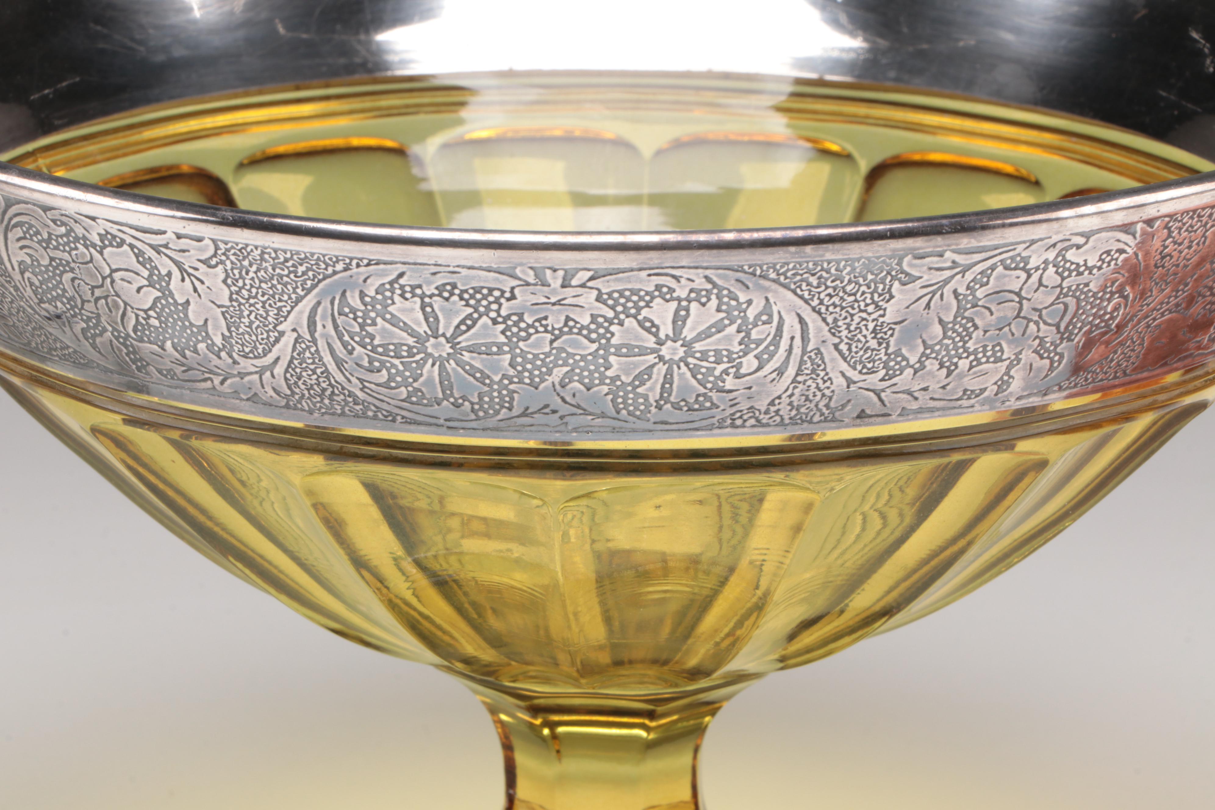 Mosser "Thistle" Pitcher with Other Art Deco Silver Accented Tableware ...