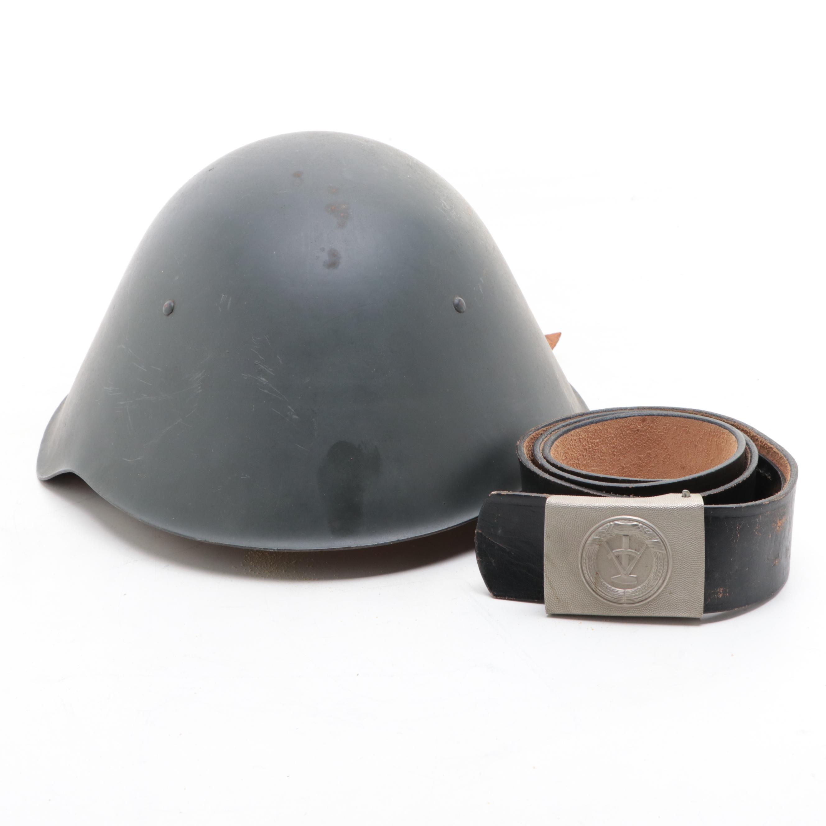 East German Volksarmee M56 Helmet and Belt, Mid to Late 20th Century | EBTH