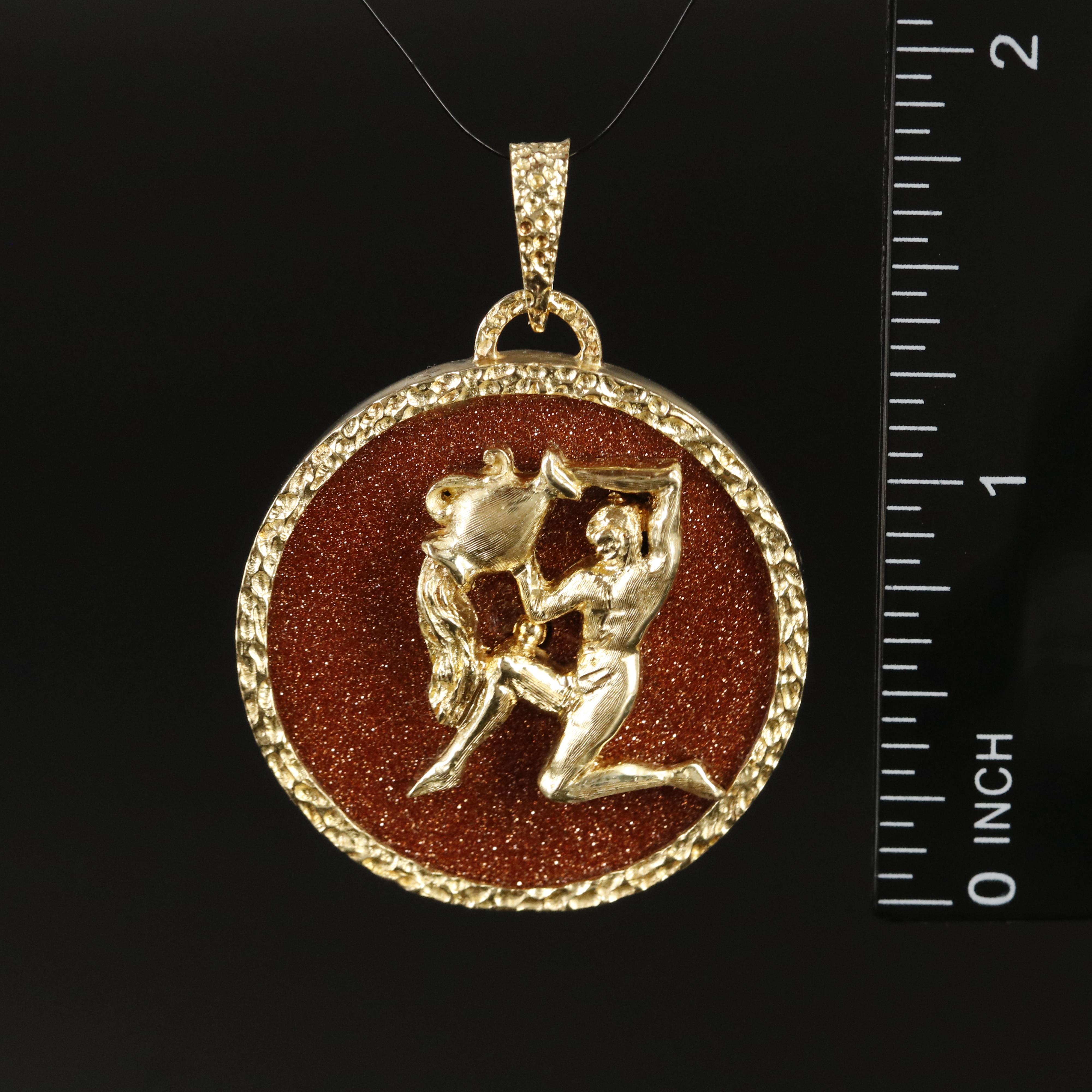 Italian Corletto 18K Goldstone Glass Aquarius Pendant | EBTH