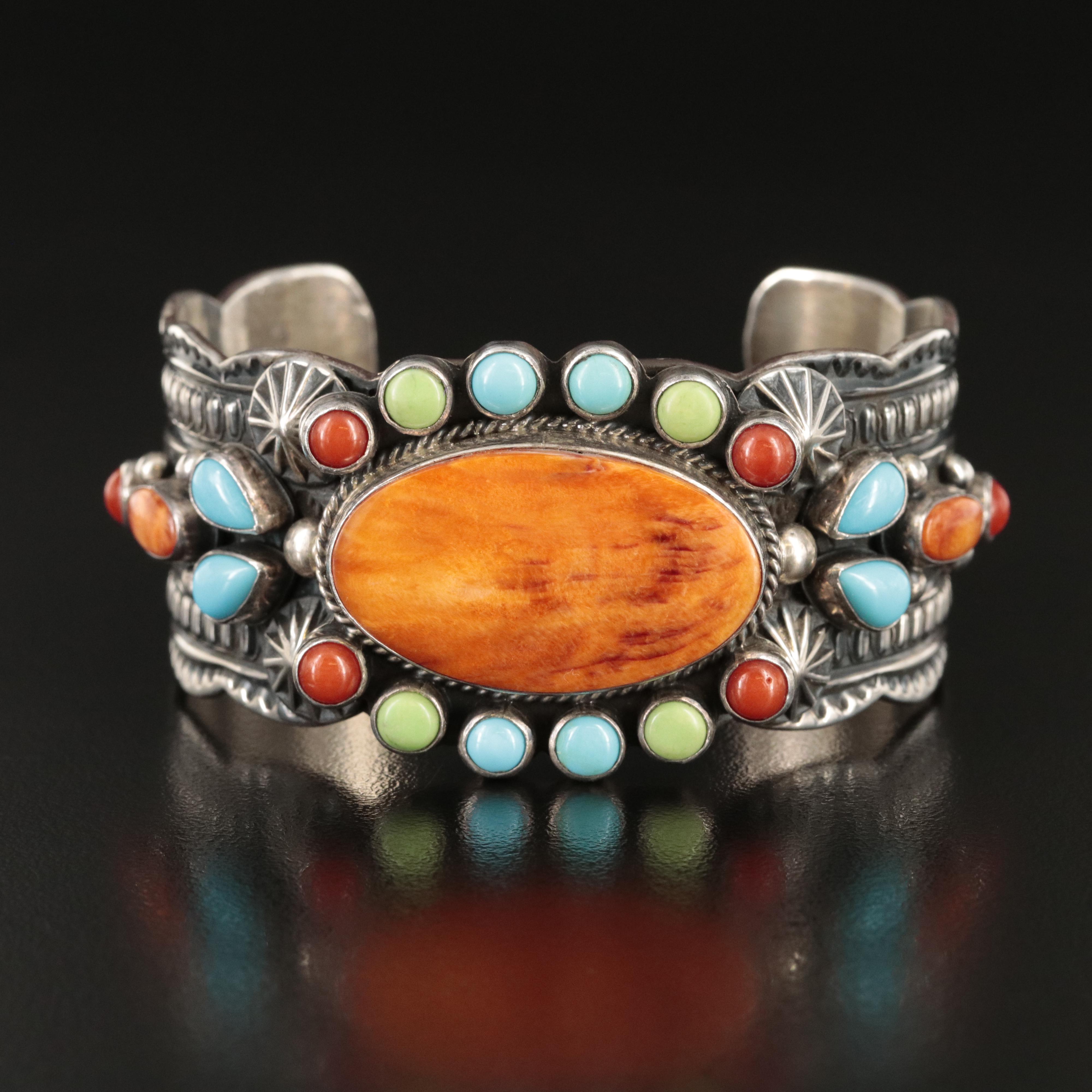 Delbert Gordon Navajo Diné Sterling Spiny Oyster, Turquoise and Coral ...