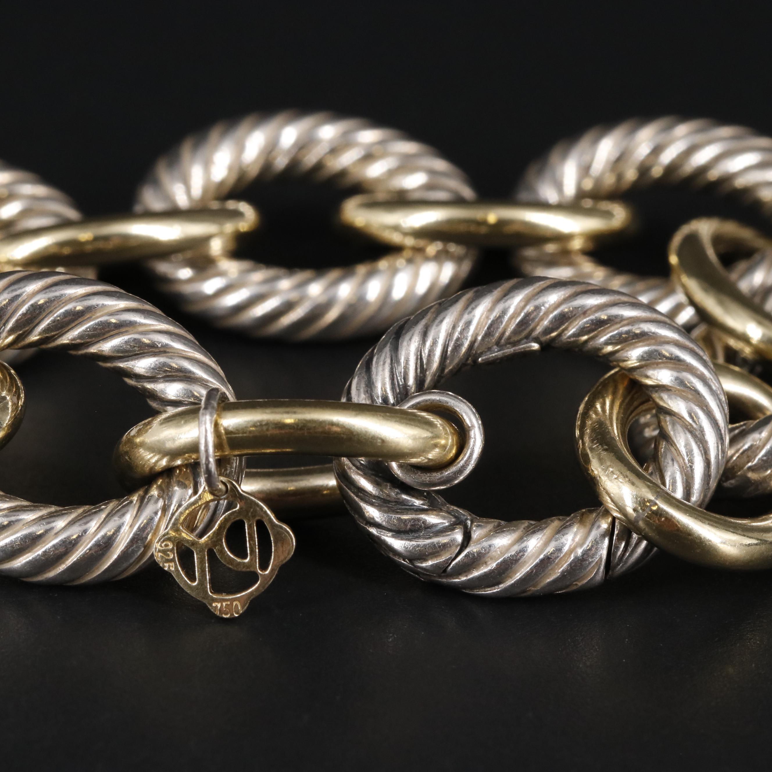 David Yurman Sterling and 18K Extra Large Oval Link Bracelet | EBTH