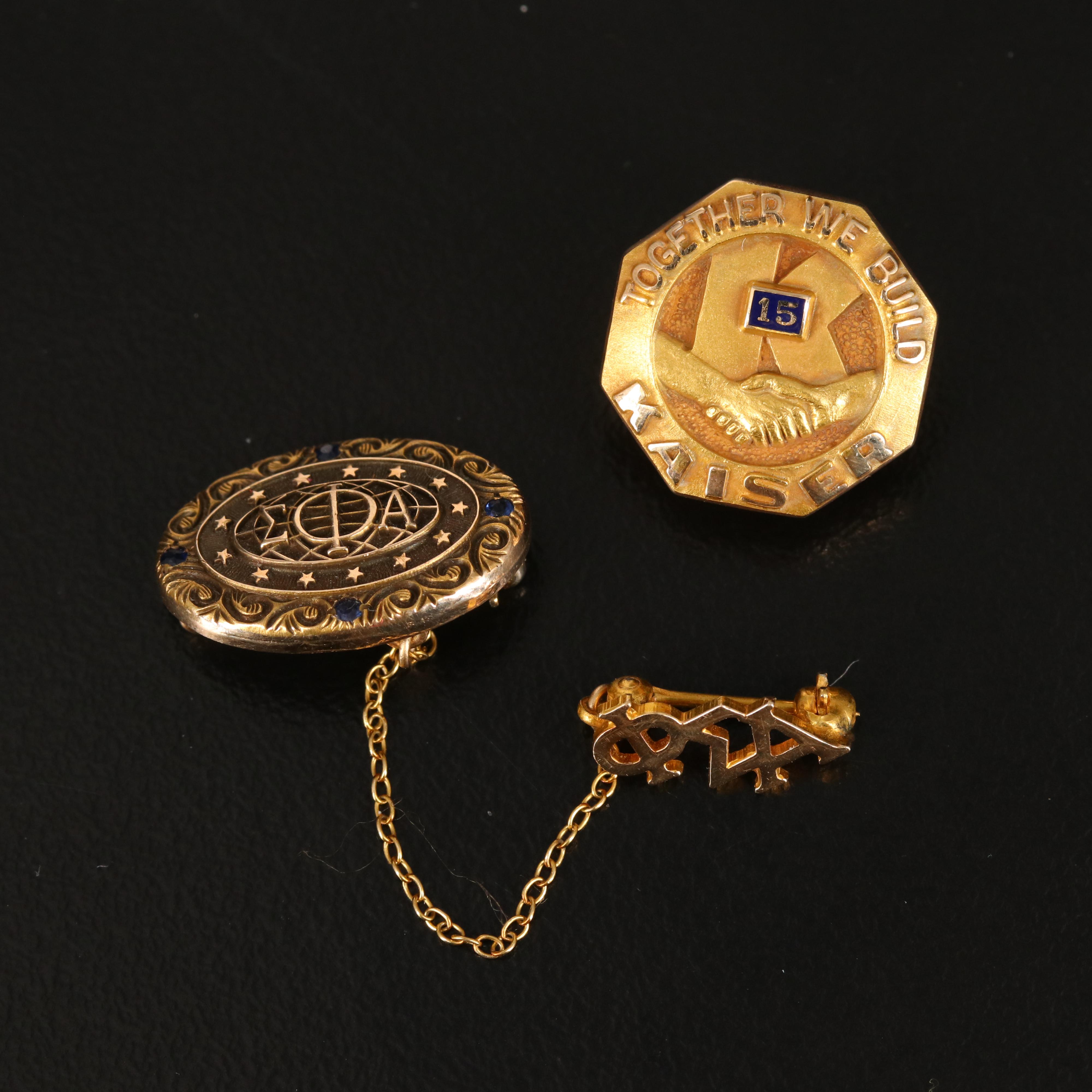10K Sigma Phi Alpha with Sapphire and 14K Enamel Kaiser Pins | EBTH