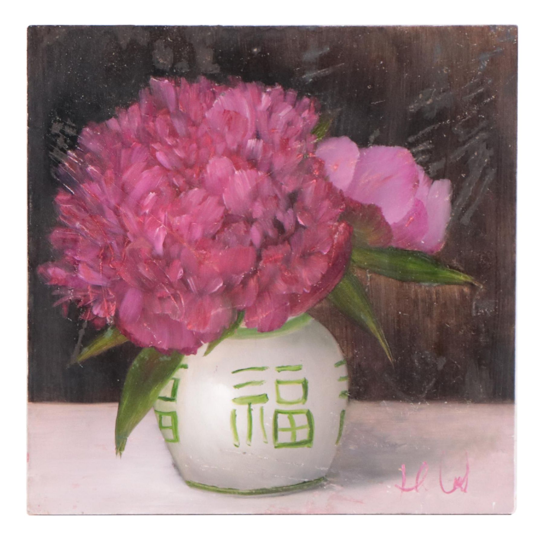 Thu-Thuy Tran Oil Painting "Deep Pink Peonies in Spring," 2022 | EBTH