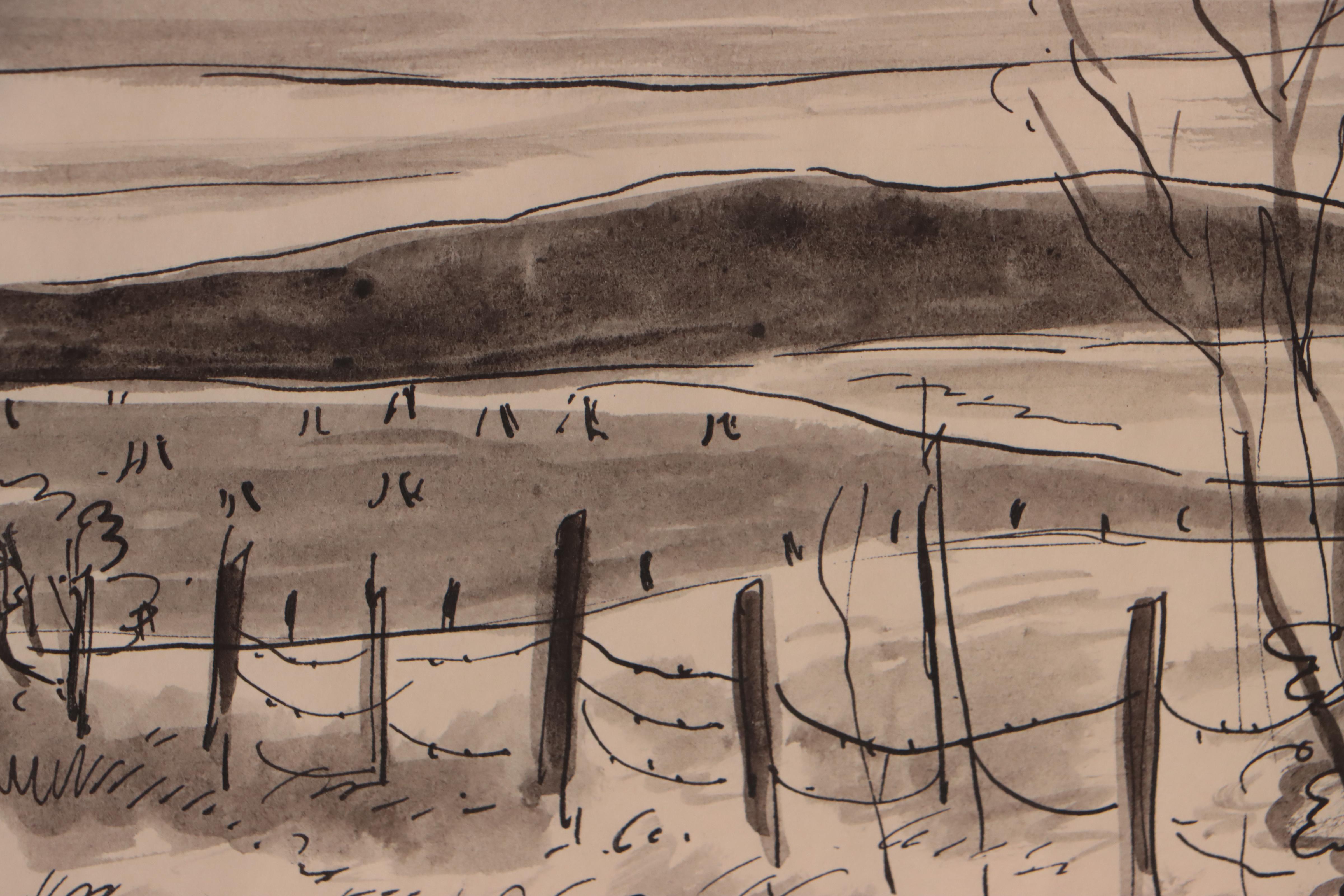 Frederic James Ink Drawing of Country Road, 1952 | EBTH
