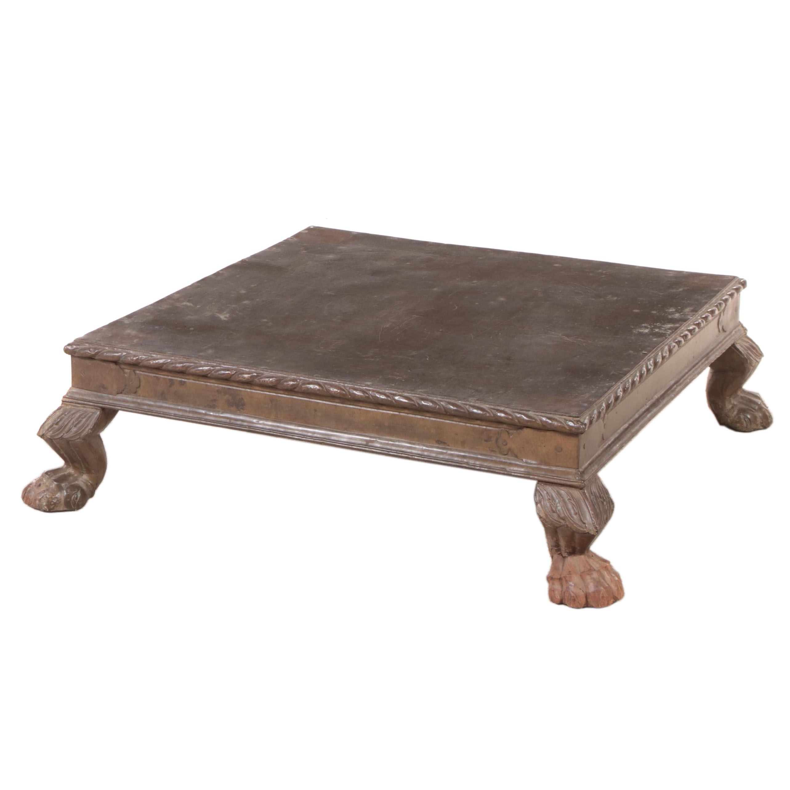 Indian Gujarati Brass Clad and Carved Wood Low Table, Early 20th ...