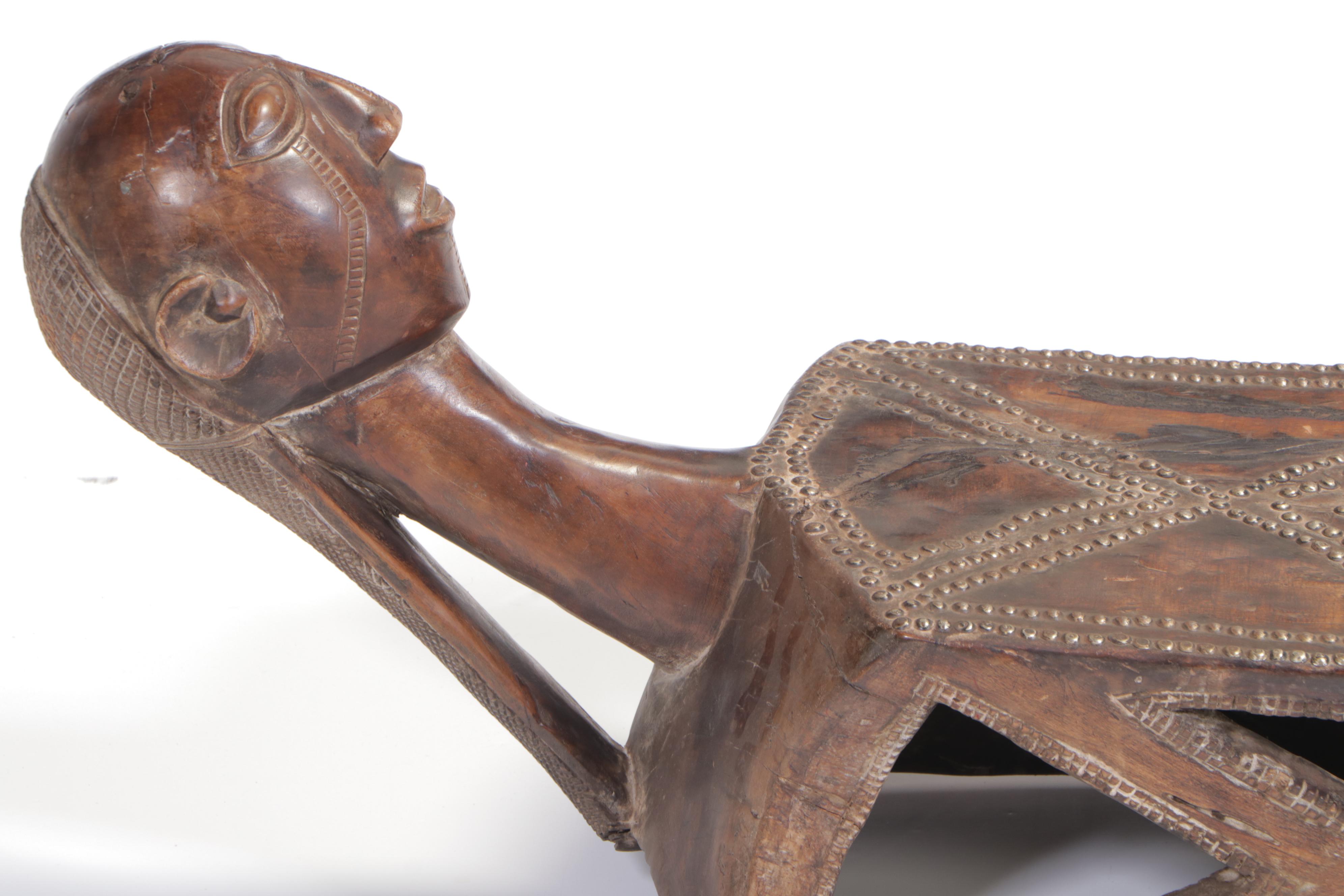 Zaire Tabwa People Hand-Carved and Nailhead Trim Wooden Chieftain's Bed ...