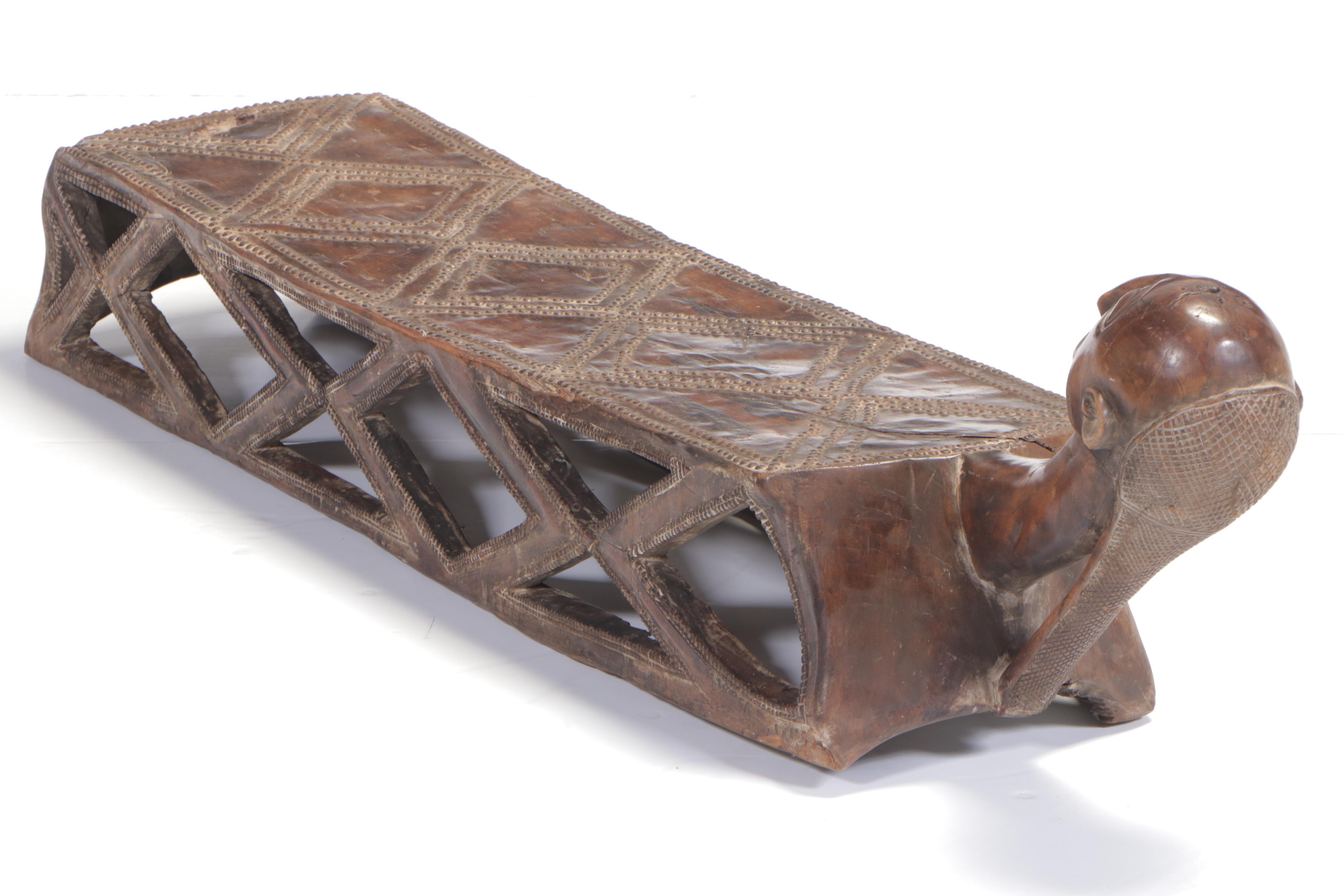Zaire Tabwa People Hand-Carved and Nailhead Trim Wooden Chieftain's Bed ...
