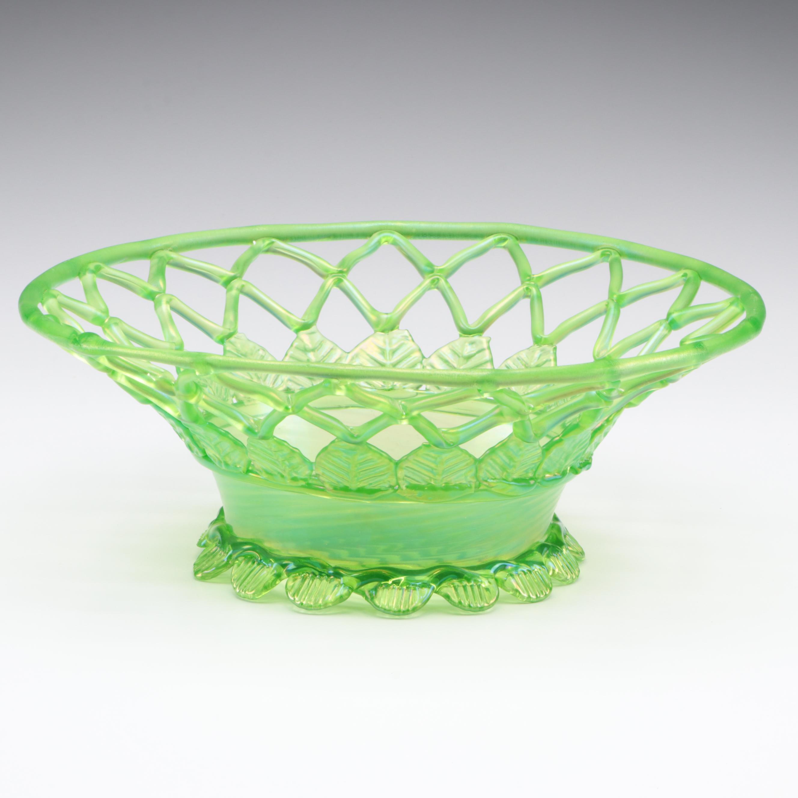 English Victorian Uranium Glass Centerpiece Basket, Late 19th Century ...