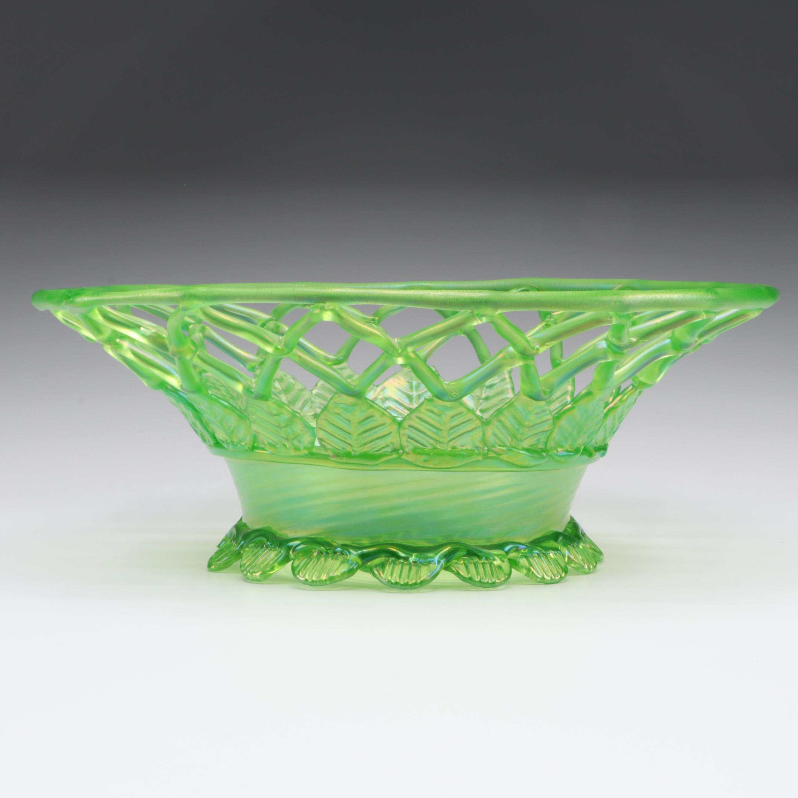 English Victorian Uranium Glass Centerpiece Basket, Late 19th Century ...