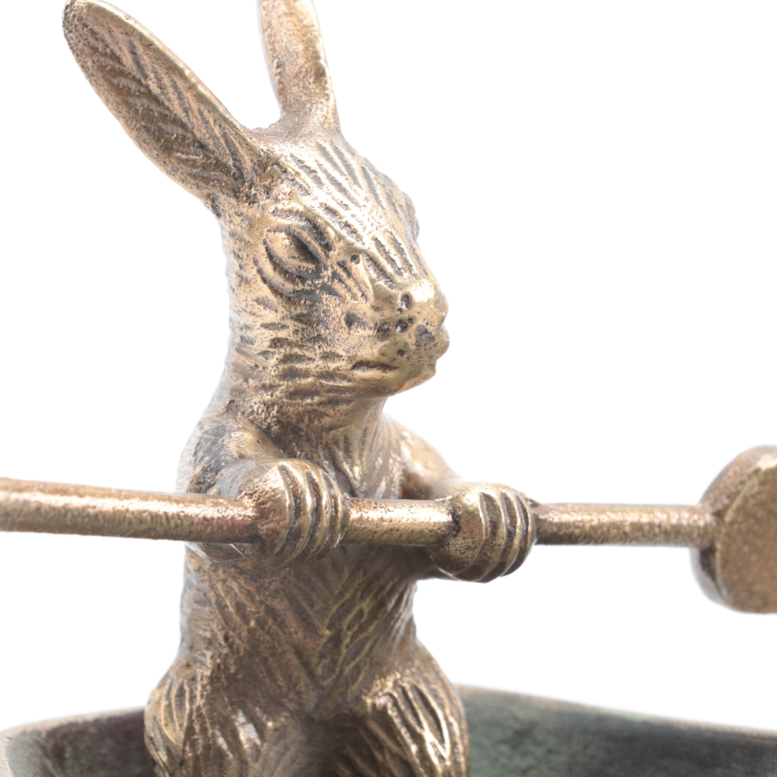 Patinated Cast Metal Rabbit in Rowboat Trinket Dishes | EBTH