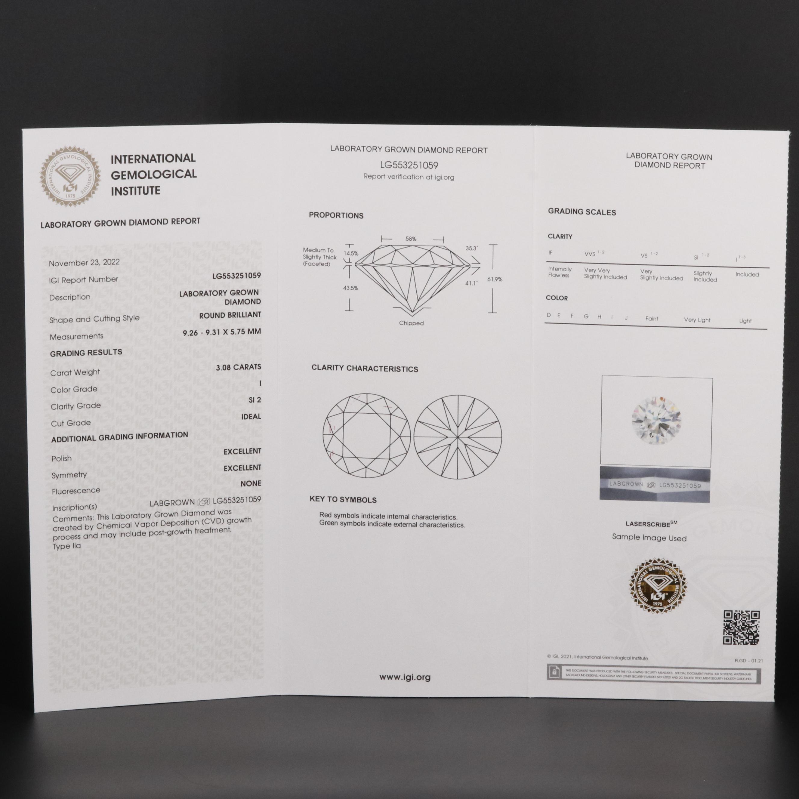 Loose 3.08 CT Lab Grown Diamond with IGI Report | EBTH