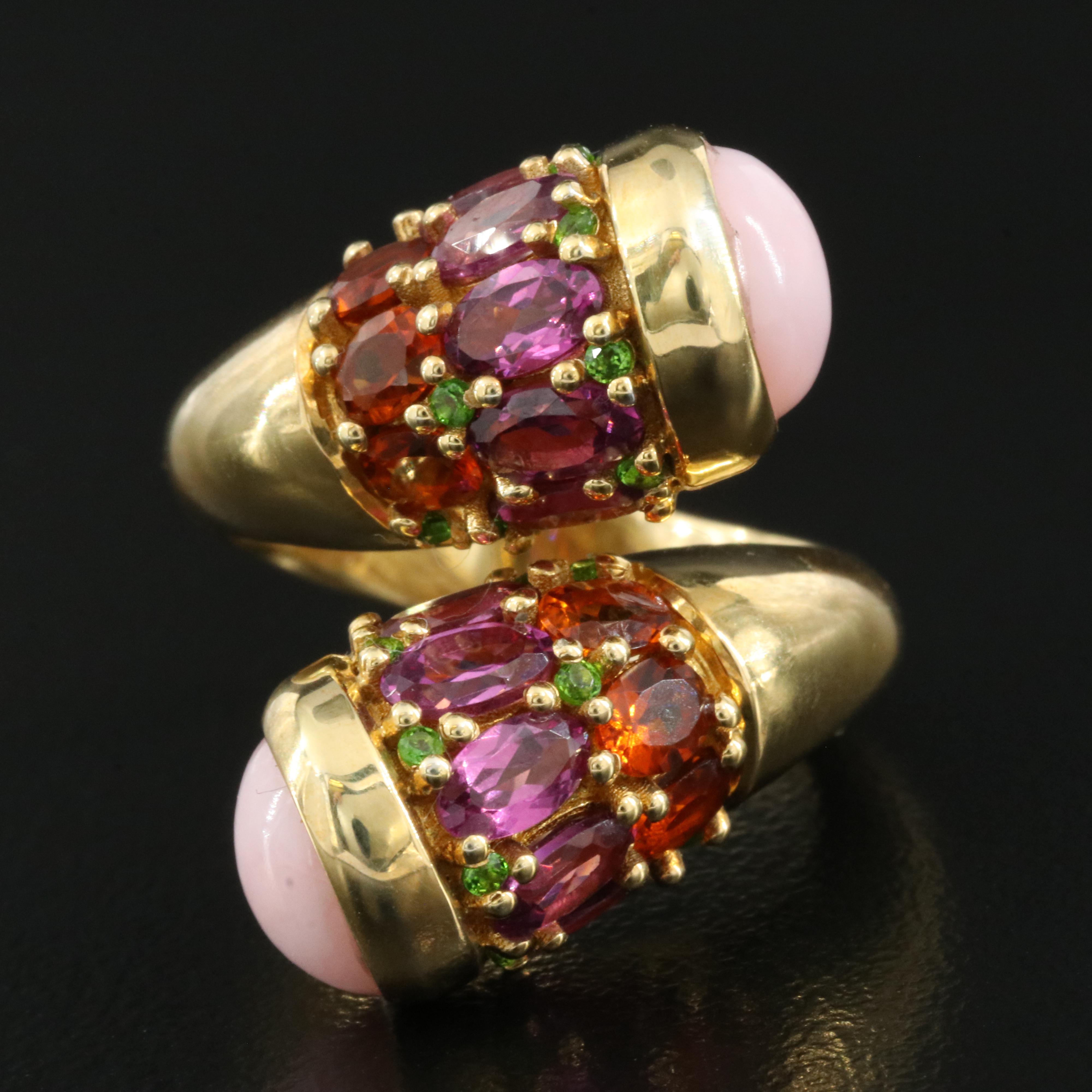 Sterling Common Opal, Citrine and Gemstone Bypass Ring | EBTH