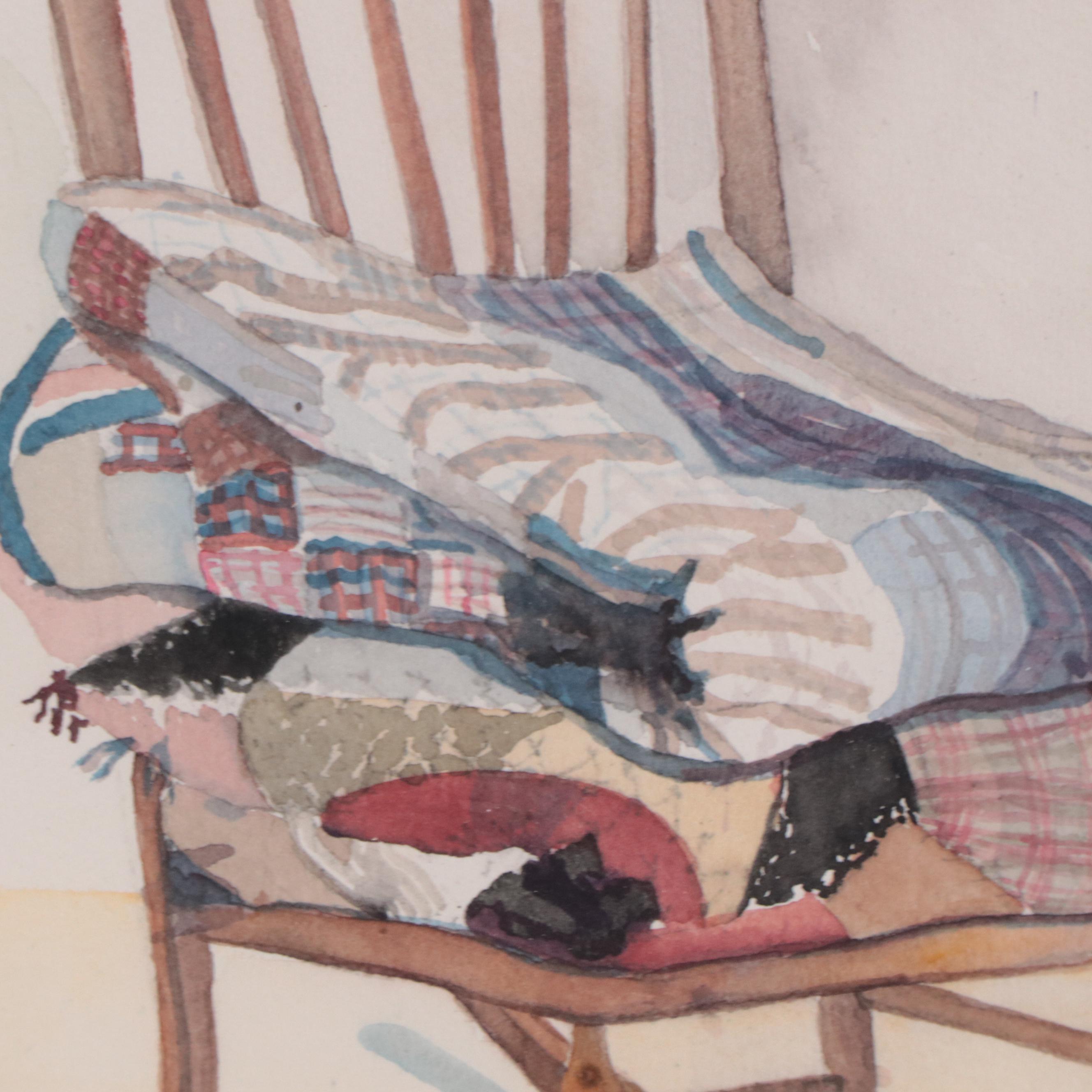 Susan Grier Watercolor Painting of Rocking Chair and Folded Quilts ...