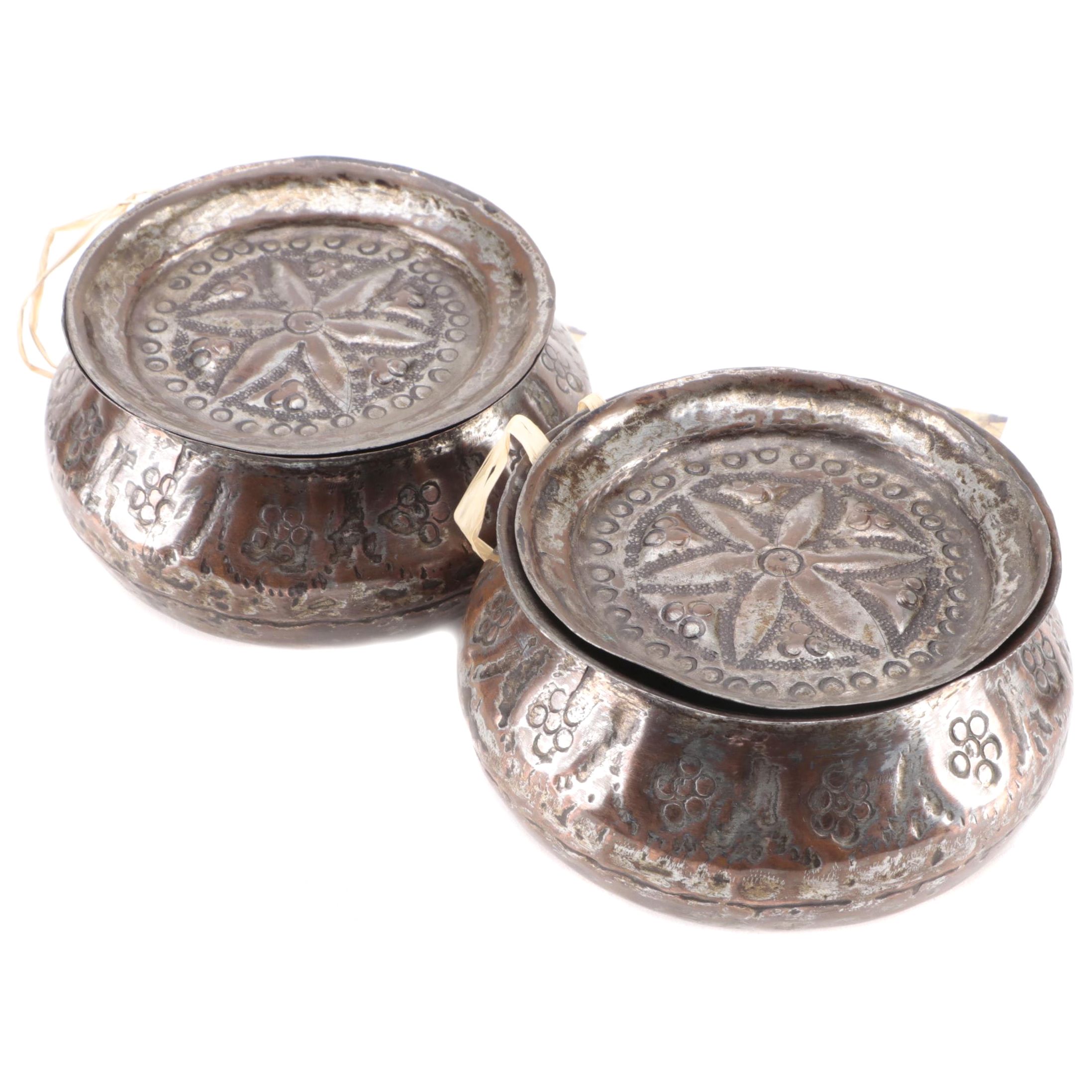 Indian Silver Wash Repoussé Copper Tea Caddies | EBTH