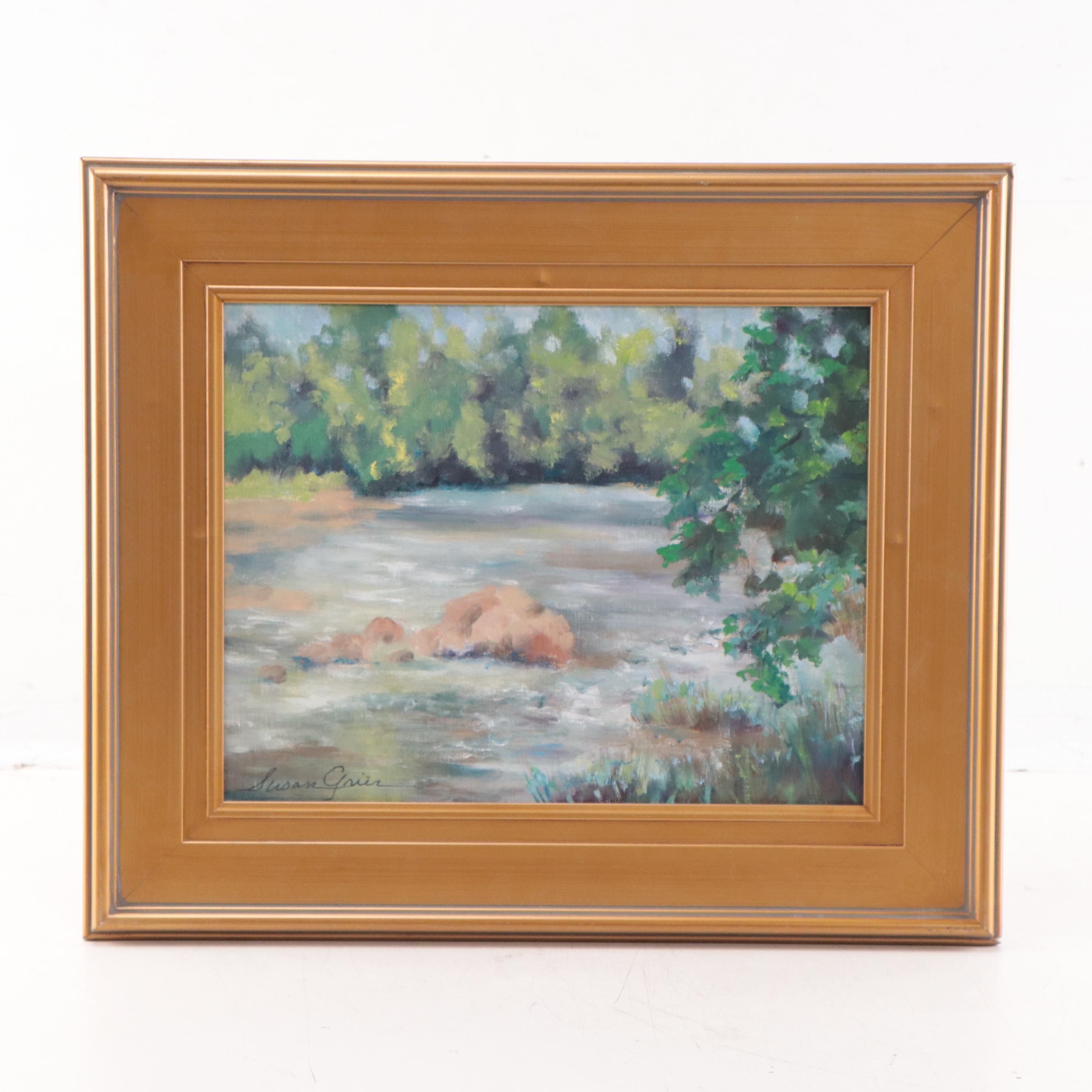 Susan Grier Oil Painting of Pond Landscape | EBTH