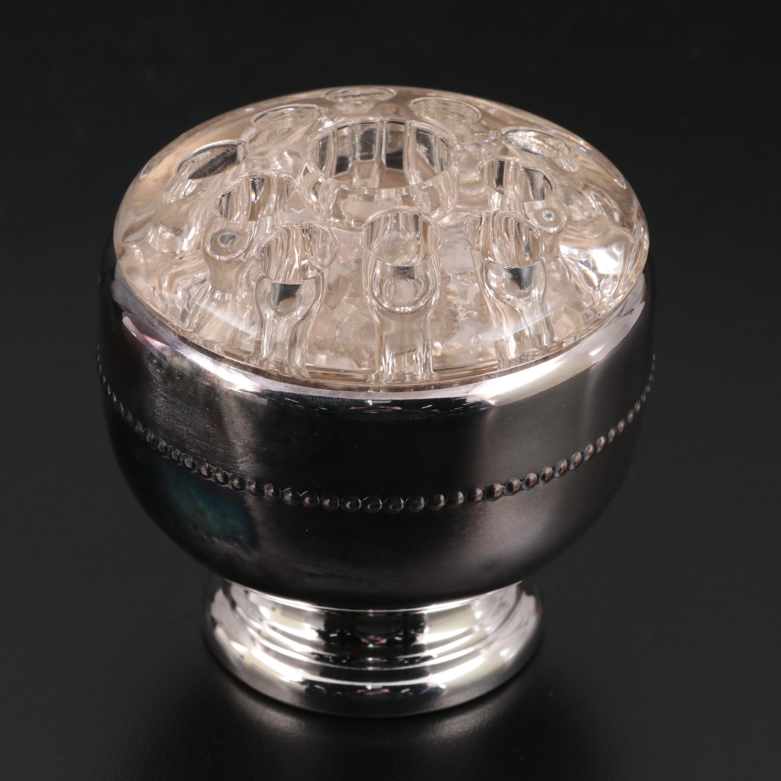 English Victorian Glass Gimmel Flask with Other Glass Flower Frogs and ...