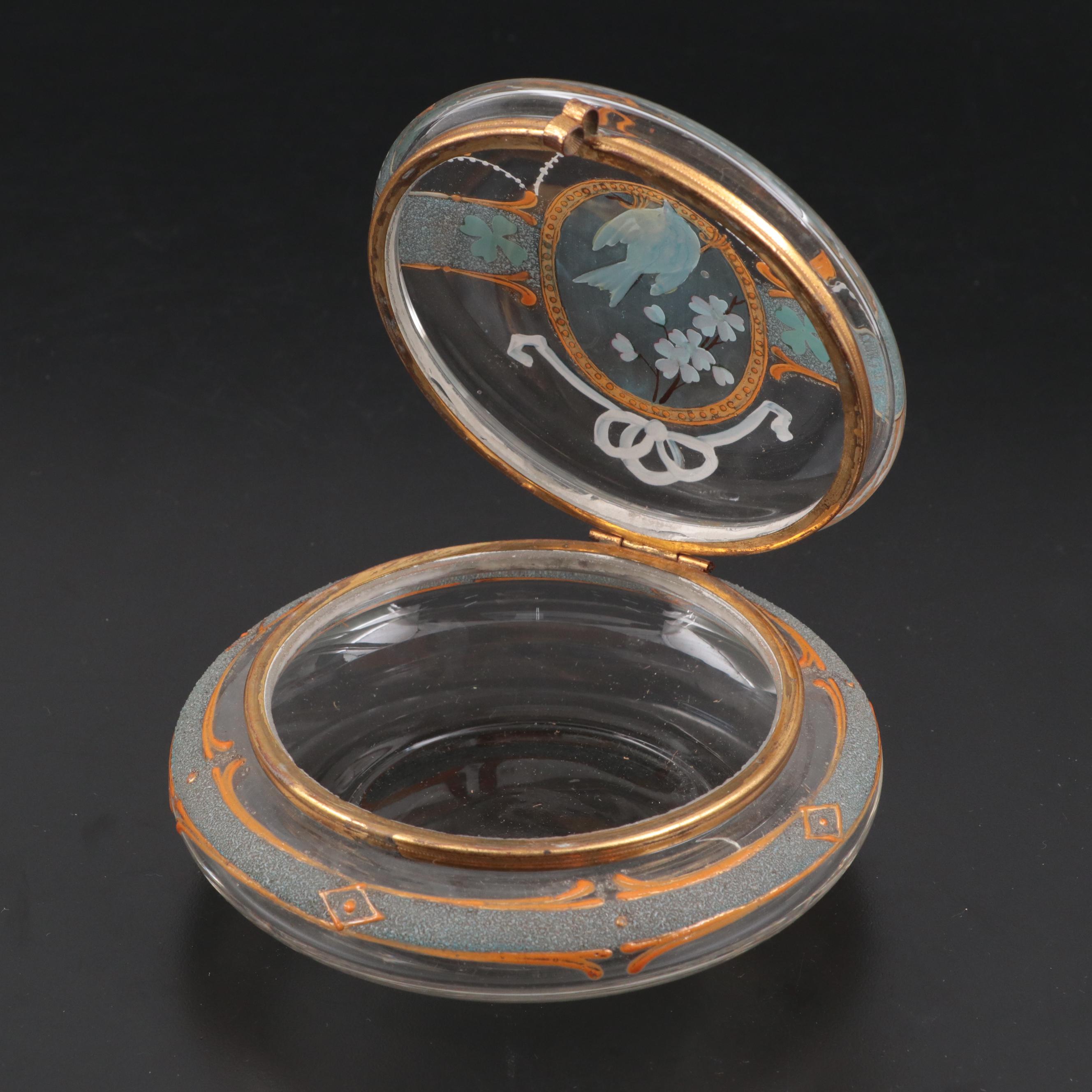 European Hand-Painted Enamel Glass Dresser Jar, Late 19th Century | EBTH
