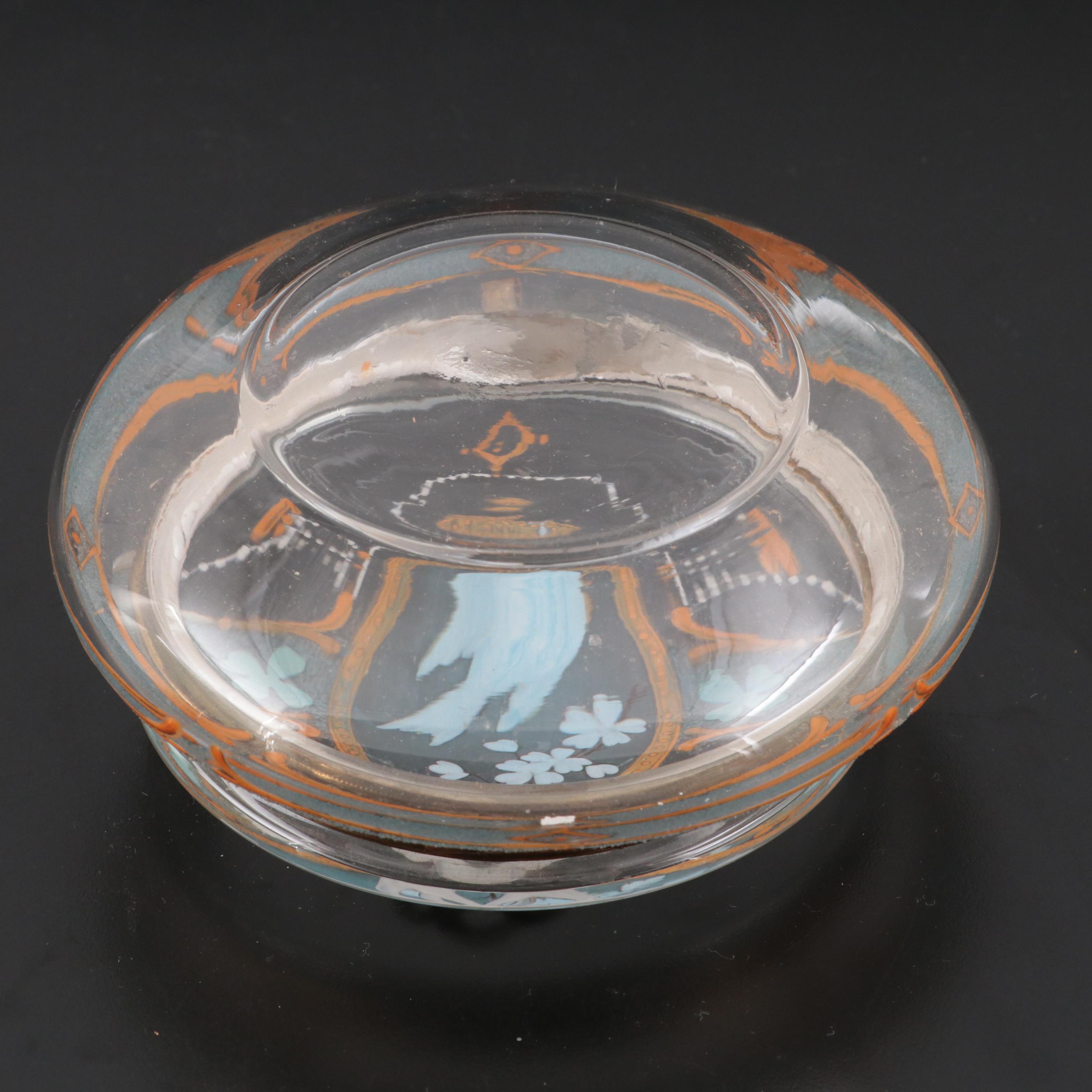 European Hand-Painted Enamel Glass Dresser Jar, Late 19th Century | EBTH