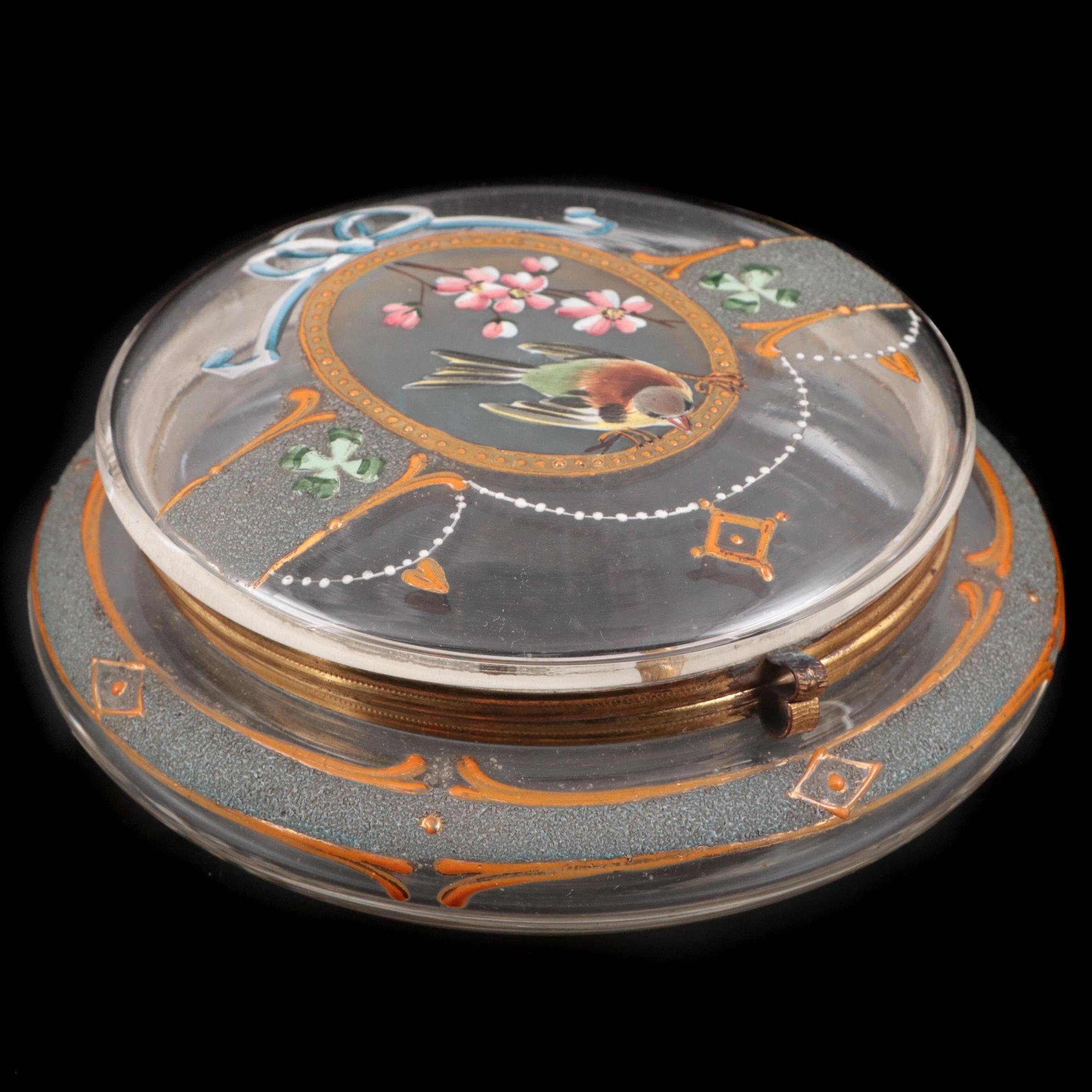 European Hand-Painted Enamel Glass Dresser Jar, Late 19th Century | EBTH