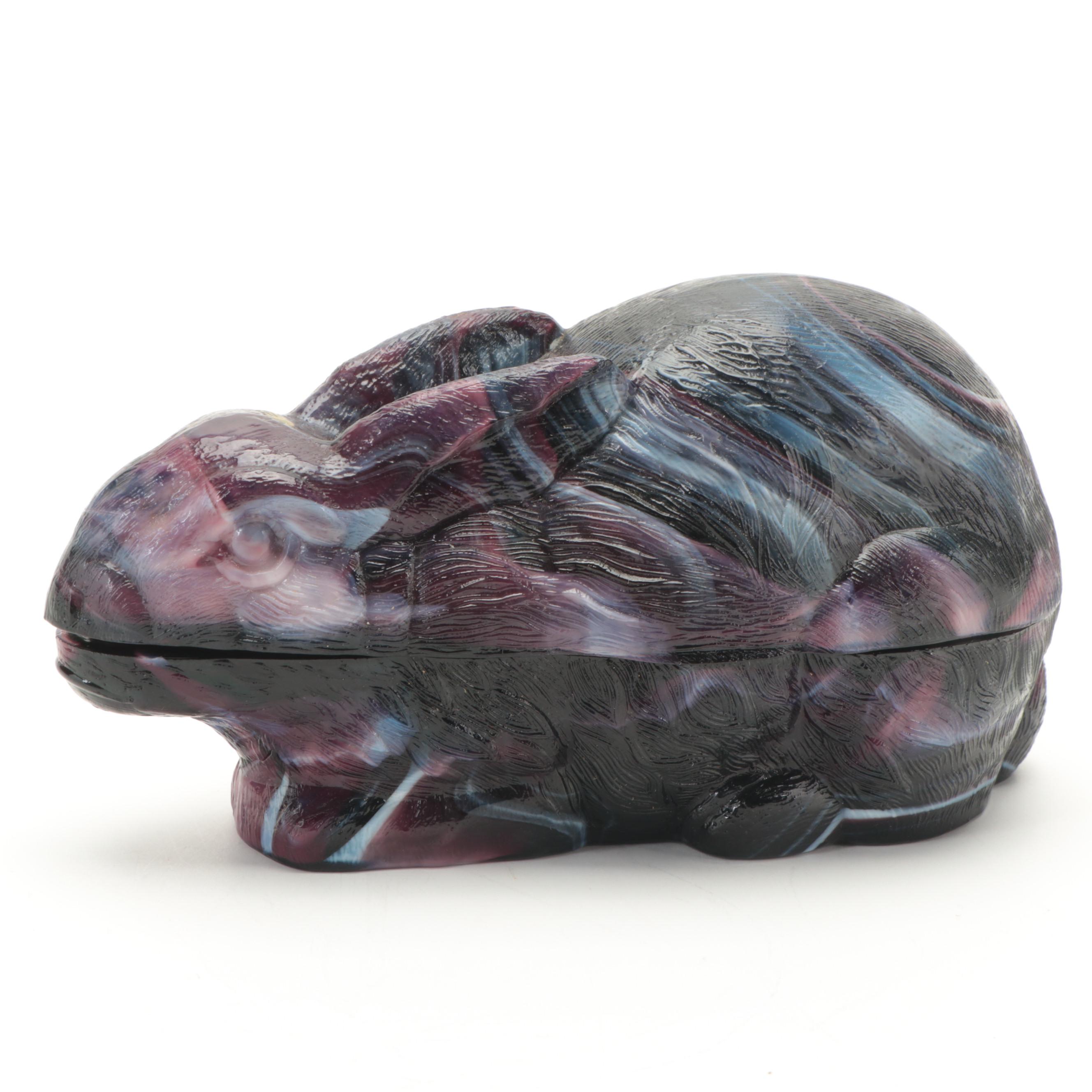 Swan on Nest and Rabbit Shaped Purple Slag Glass Candy Dishes | EBTH