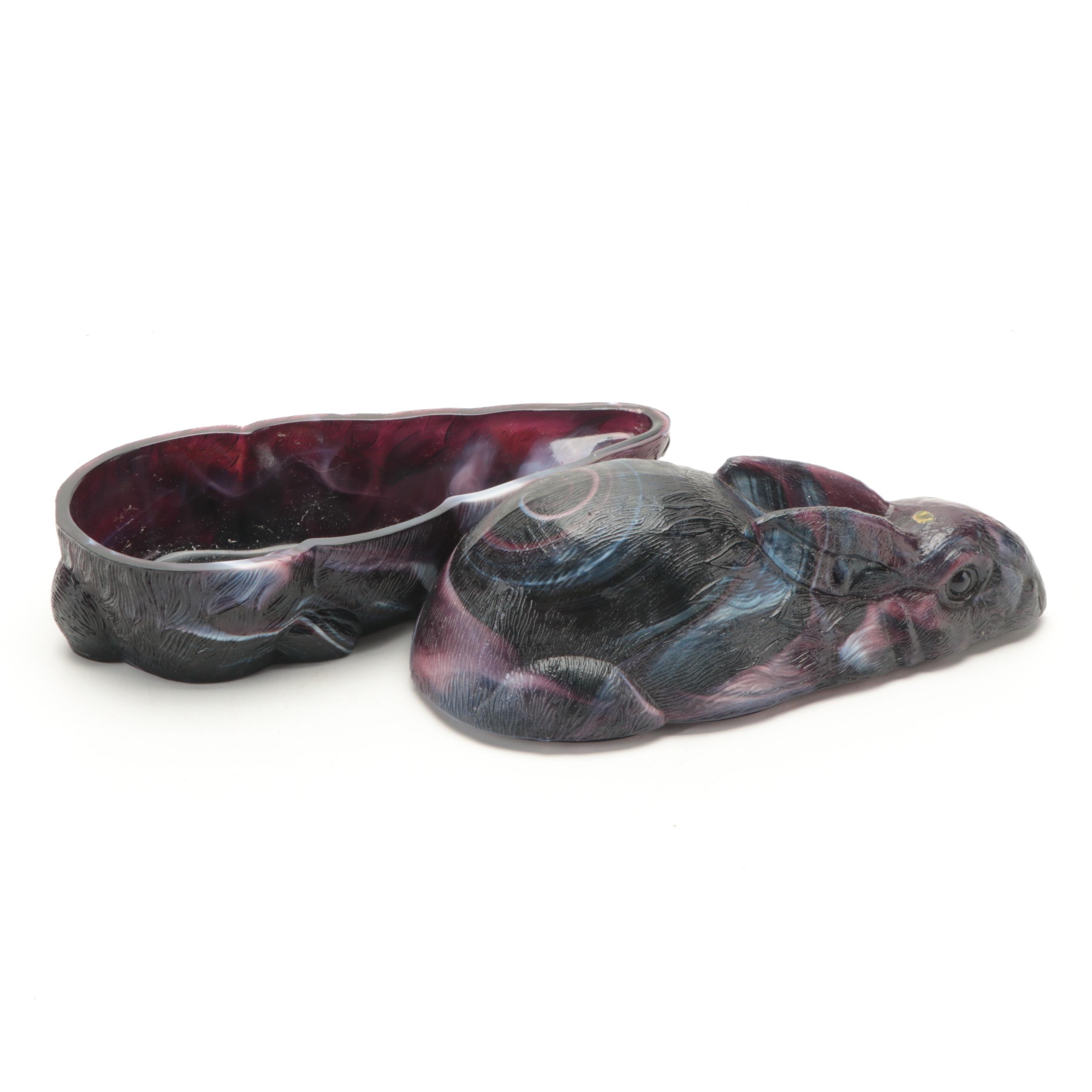 Swan on Nest and Rabbit Shaped Purple Slag Glass Candy Dishes | EBTH