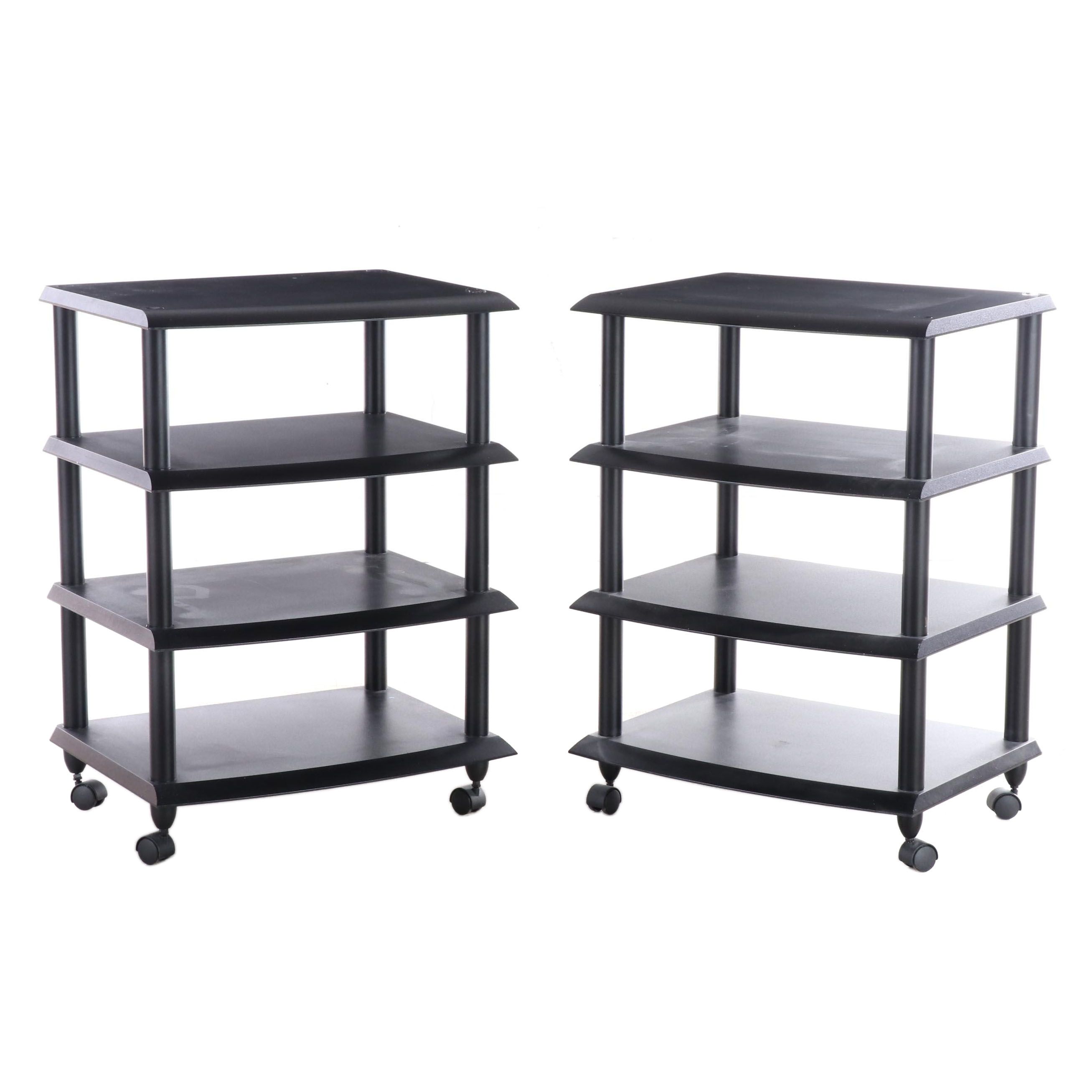 Pair of Black Laminate and Metal Four-Tier Media Carts | EBTH