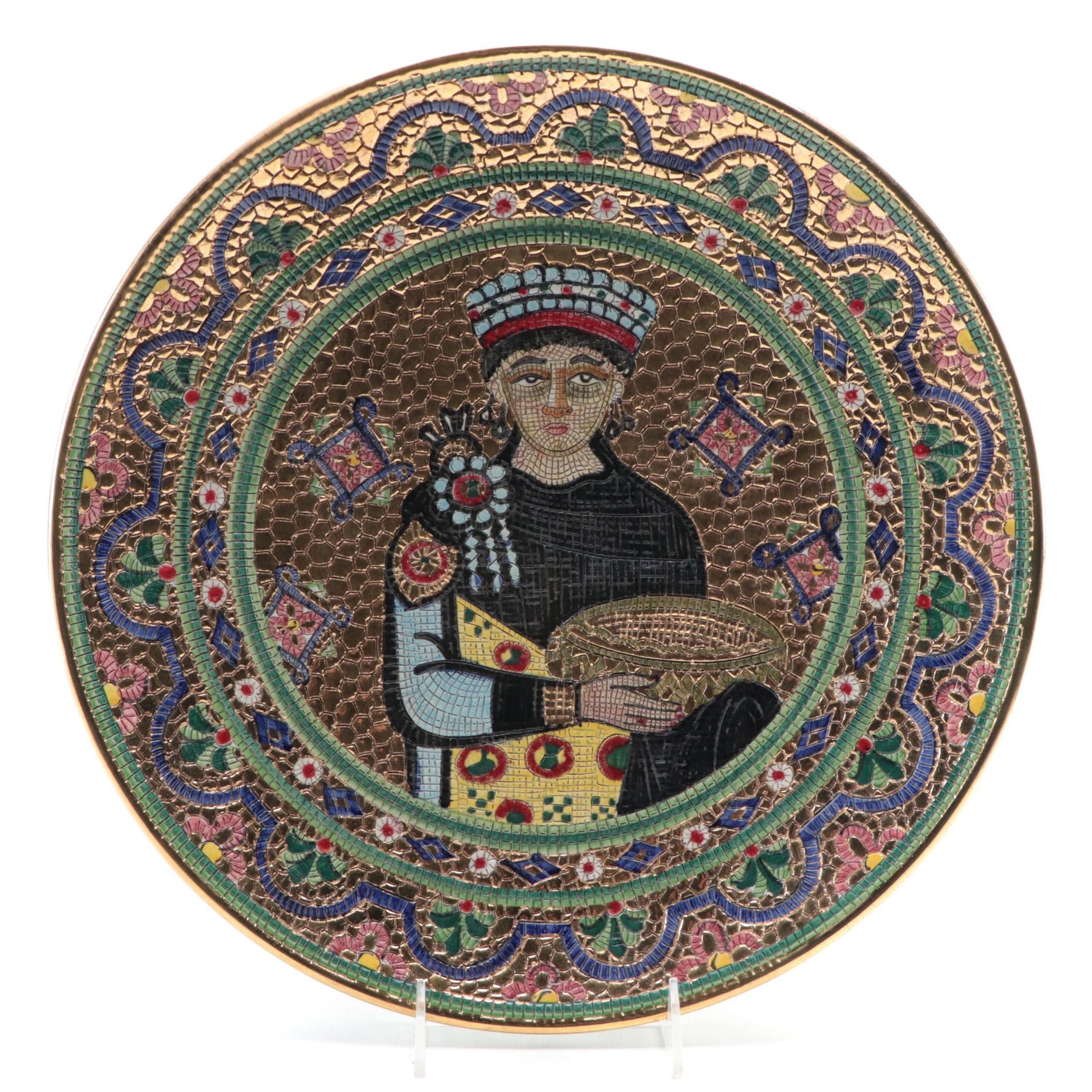 Gialletti Italian Gilt Ceramic Wall Charger with Byzantine Mosaic Image ...