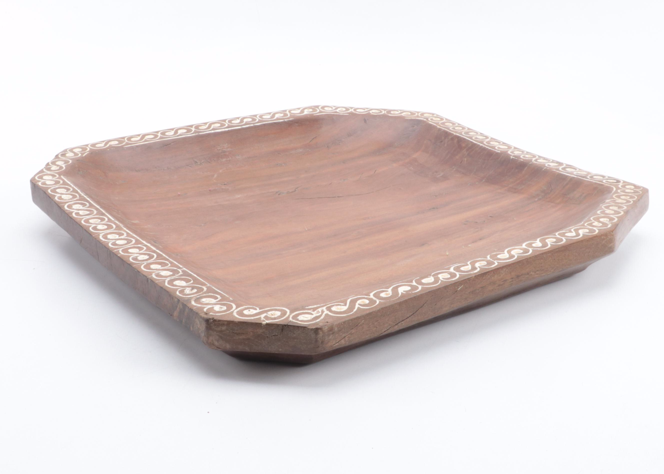 Philippine Maranao Balayong Wood Tray with Painted Border | EBTH