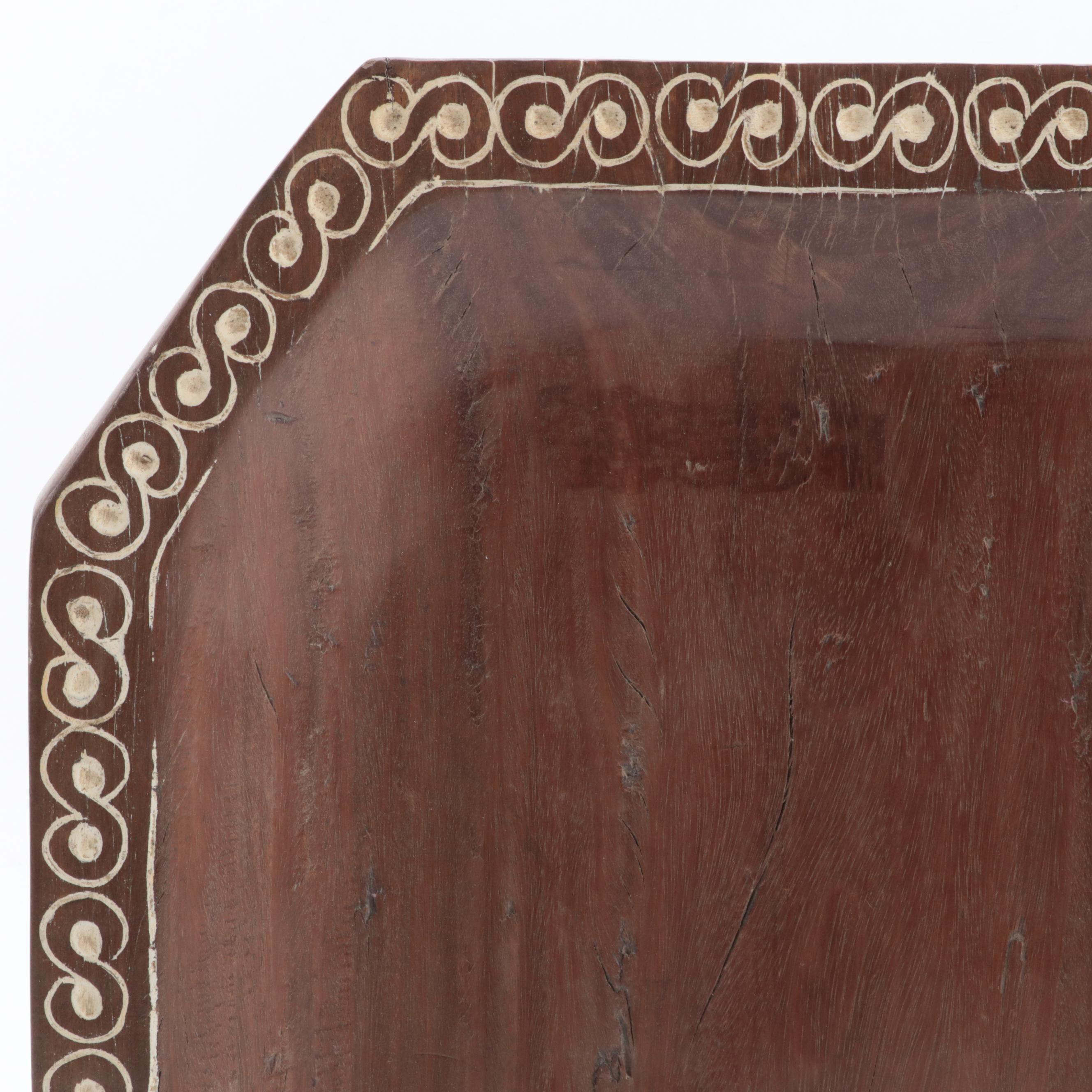 Philippine Maranao Balayong Wood Tray with Painted Border | EBTH