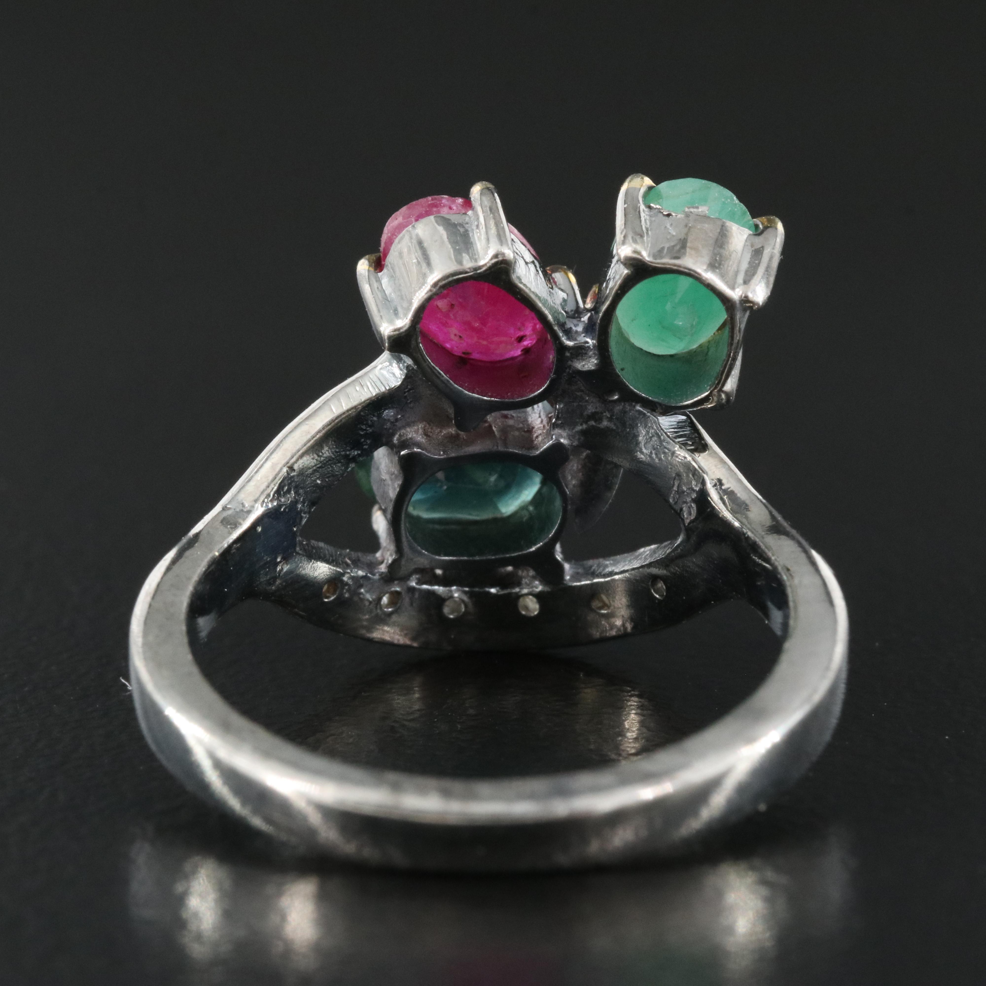 Sterling Sapphire, Ruby and Emerald Ring | EBTH