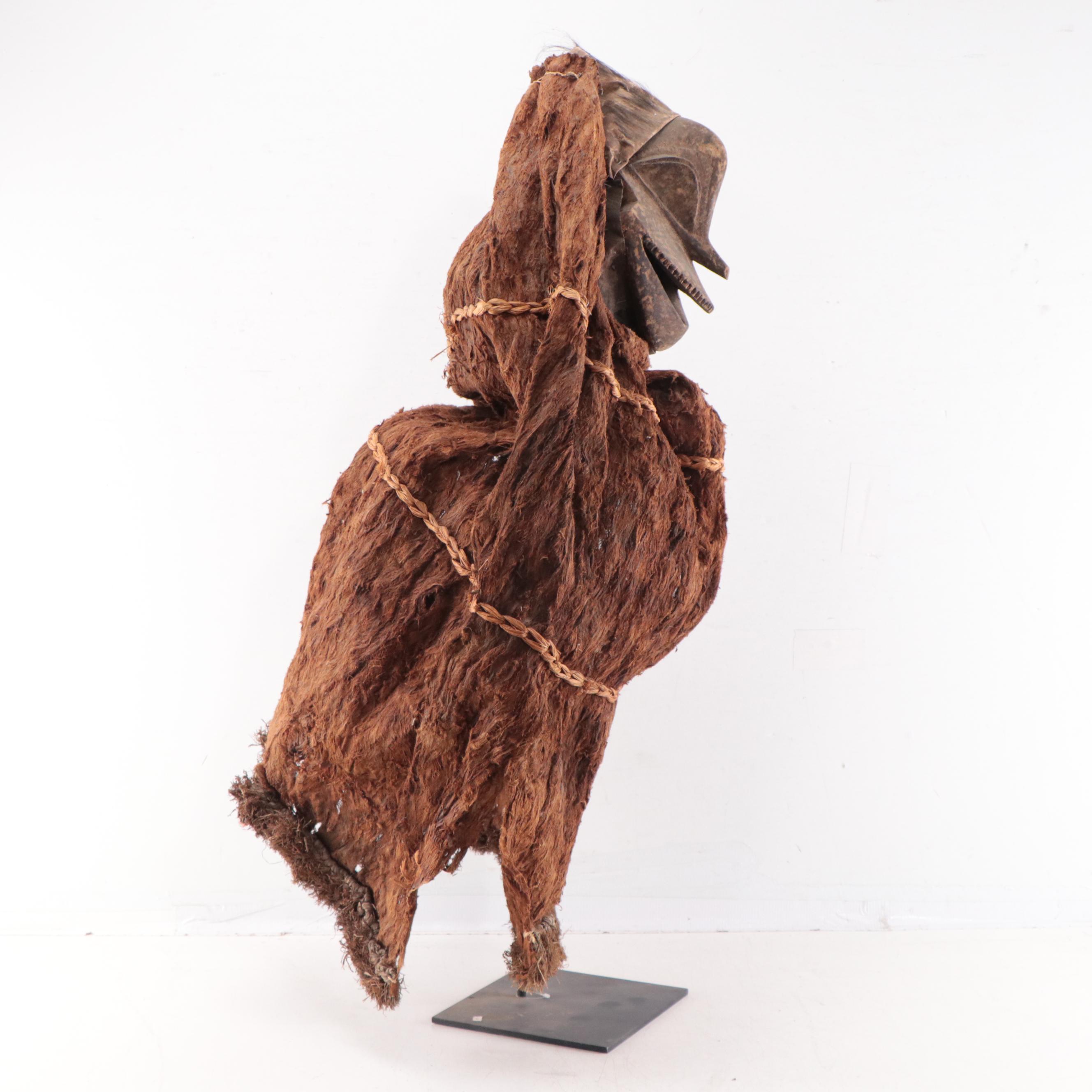 Hemba Carved Wood Soko Mutu Chimpanzee Mask and Cape | EBTH