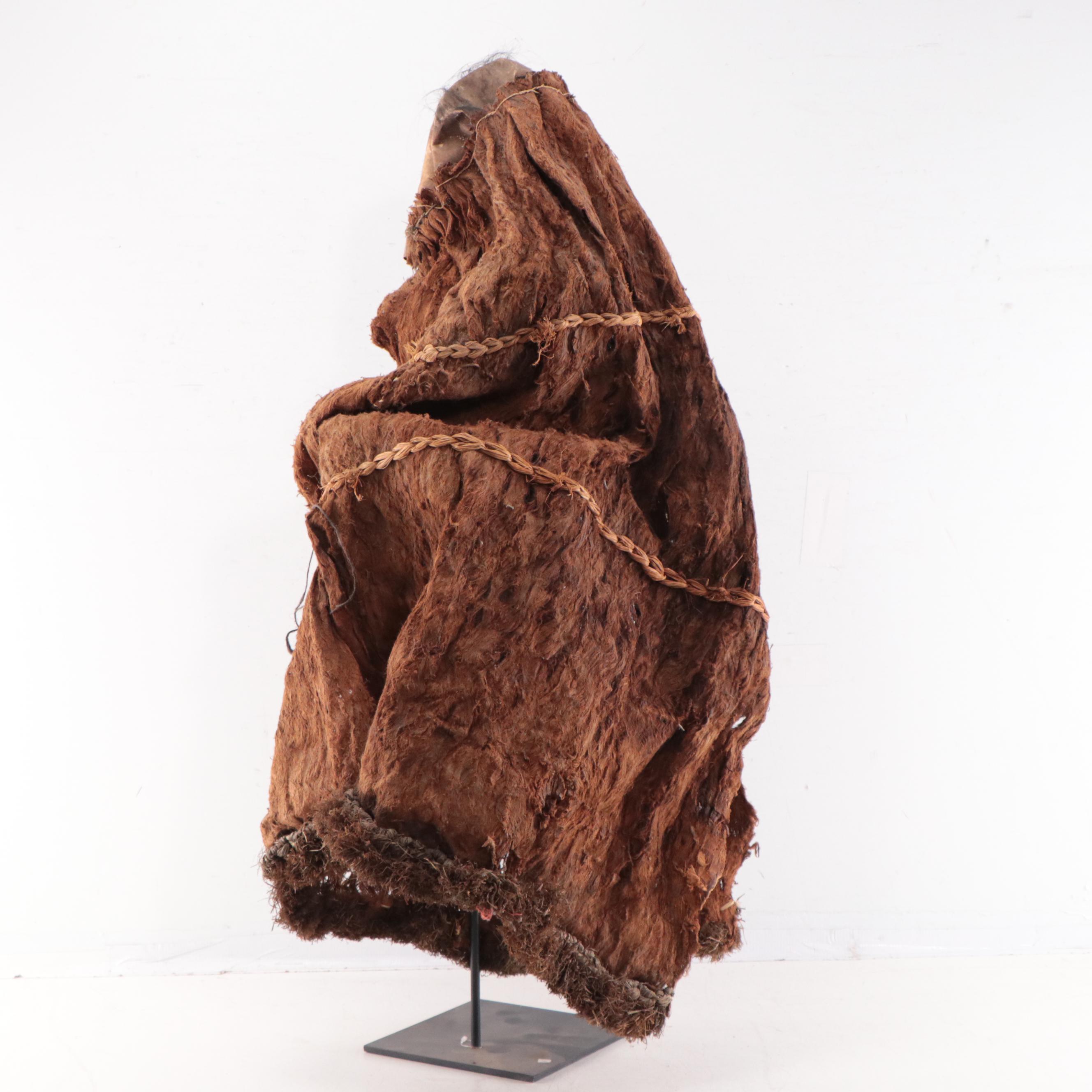 Hemba Carved Wood Soko Mutu Chimpanzee Mask and Cape | EBTH